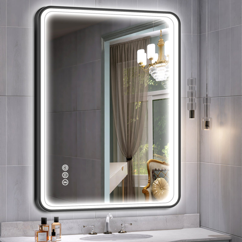 Orren Ellis Bathroom Luxury: Chic Black Frame LED Vanity Mirror, 3 ...