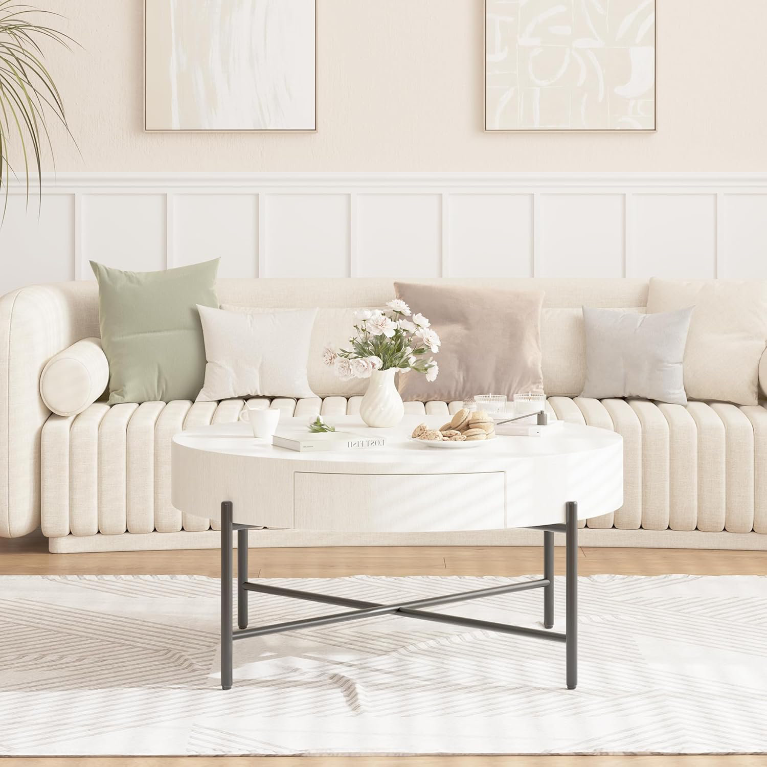 Ebern Designs Round Coffee Table, Small Circle Coffee Table with 2 ...