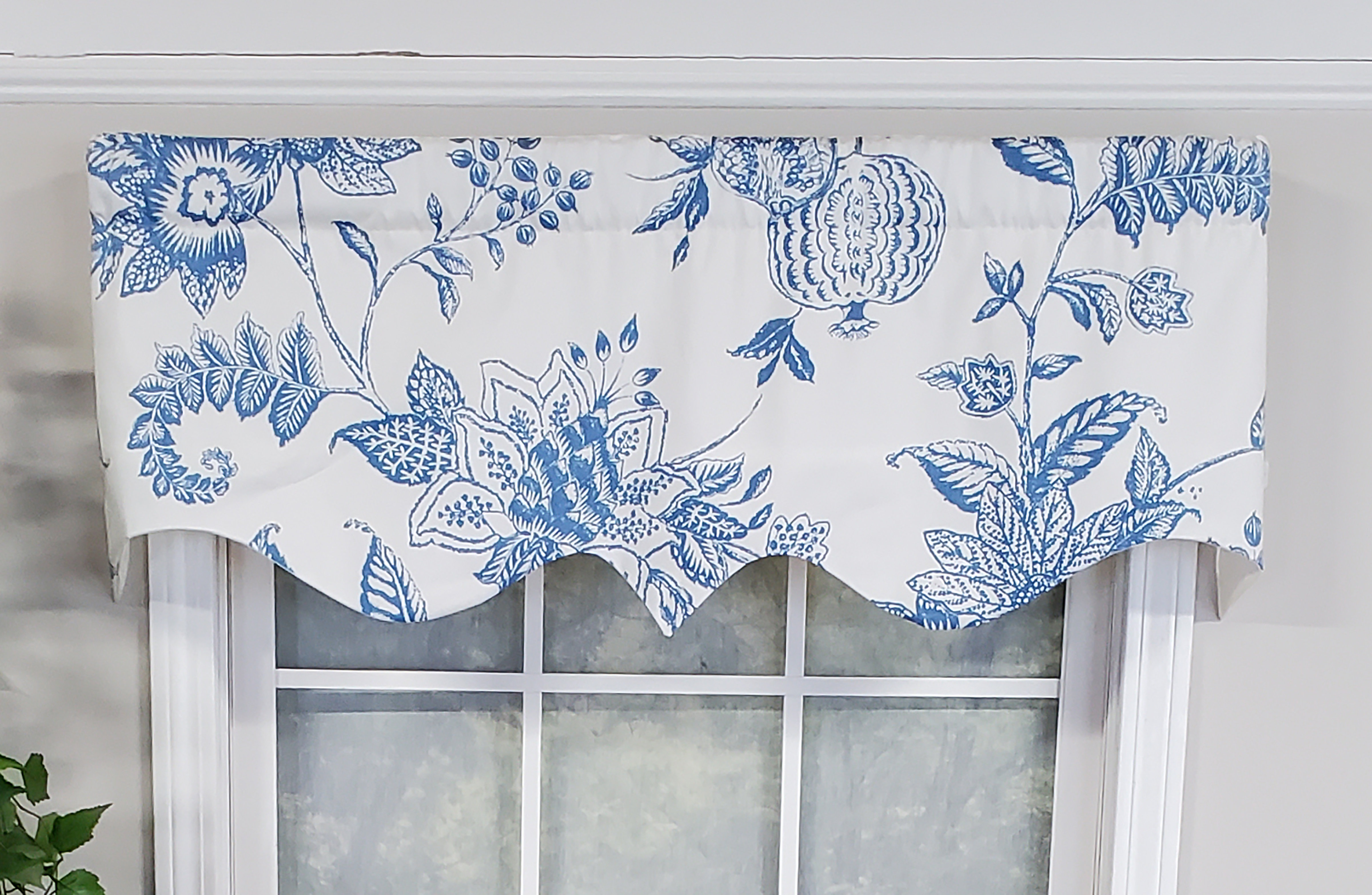 RLF Home Floral Cotton Blend Pointed 50" Window Valance in Cyan Blue ...