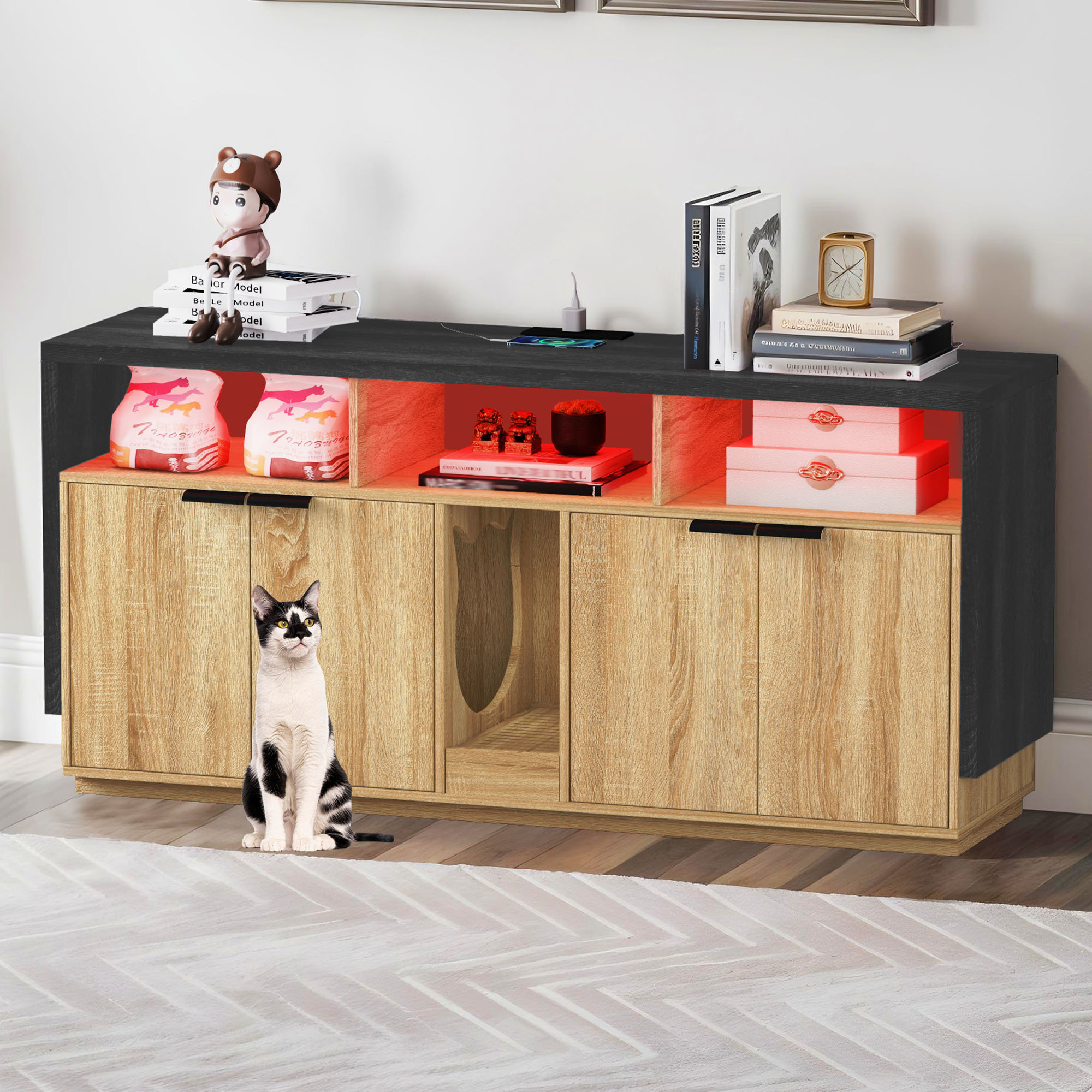 Tucker Murphy Pet™ Wooden Cat Cabinet TV Stand with Hidden Litter Box ...