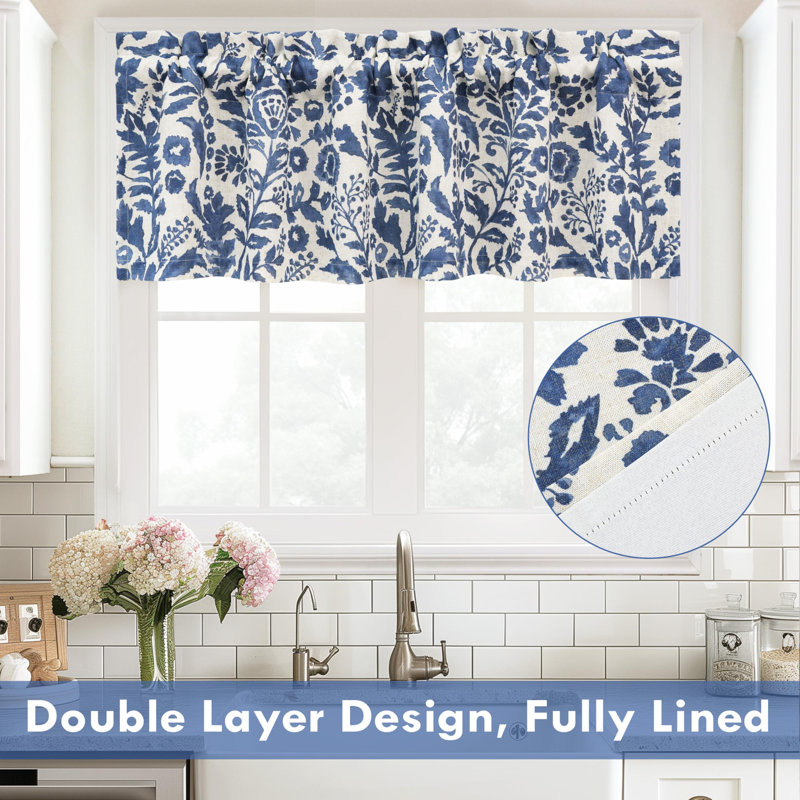 Winston Porter Julia Blackout Valance Floral Linen Look Room Darkening ...