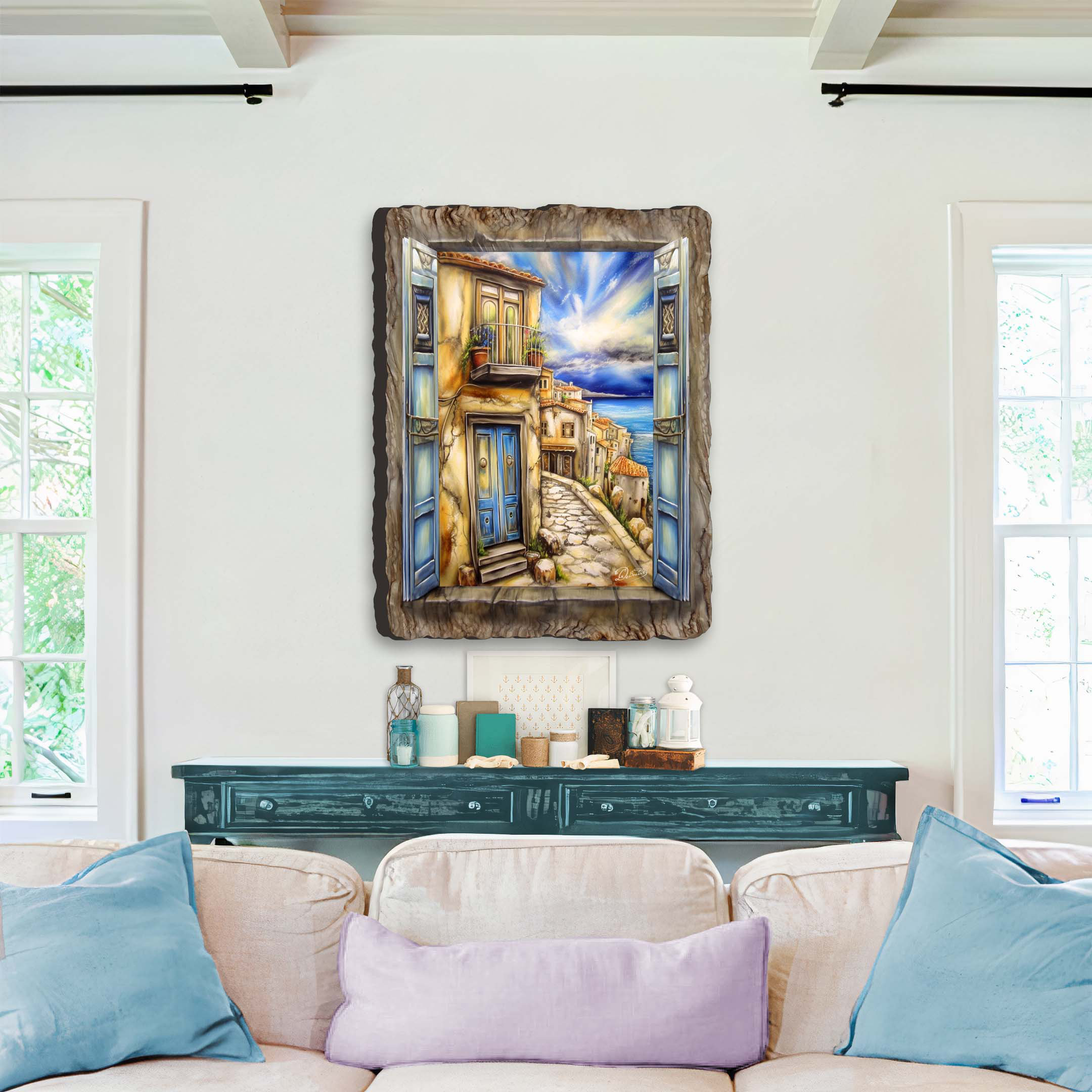 Designocracy Coastal Town Window View On Wood by G. DeBrekht Print ...