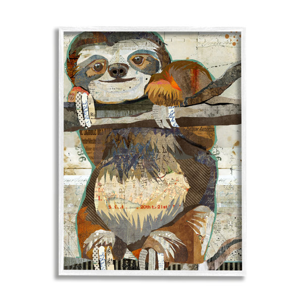 Stupell Industries Smiling Sloth Patchwork Collage Jungle Animal ...