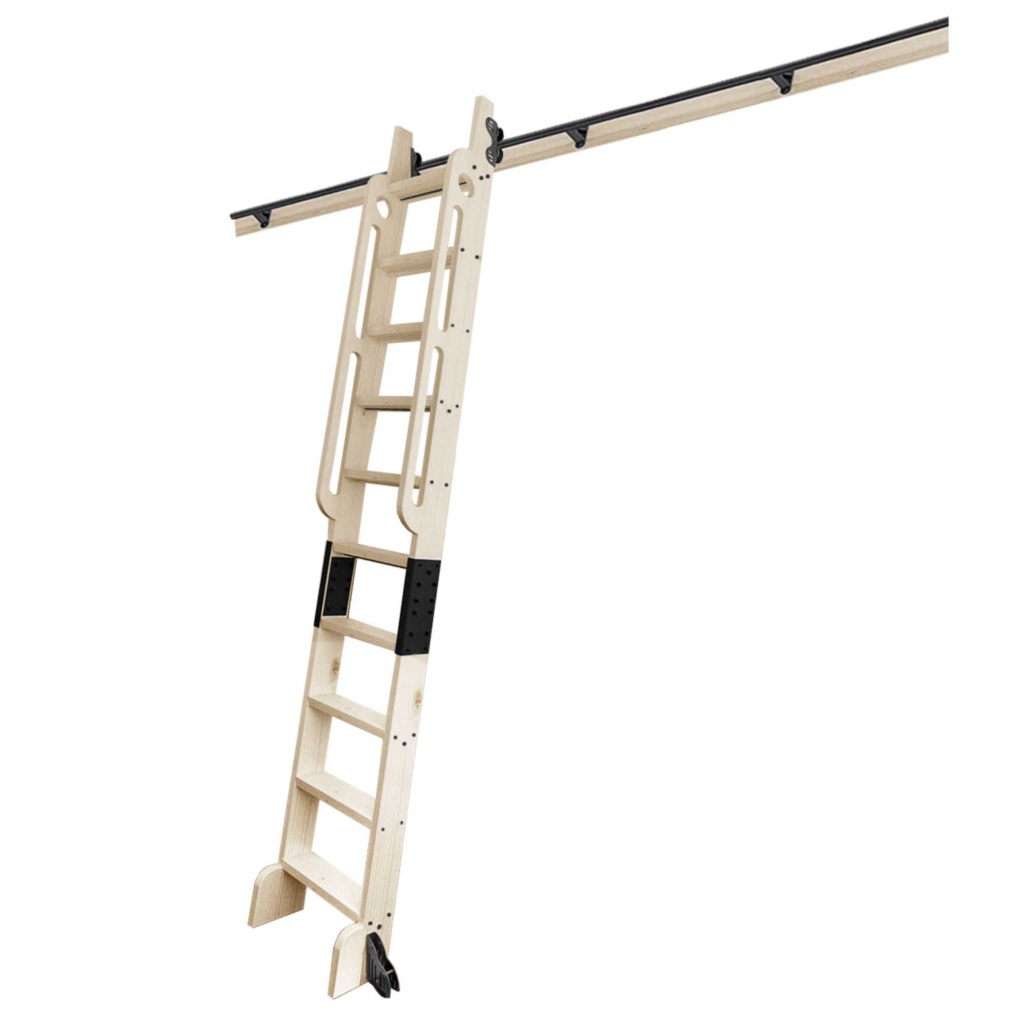 Foundry Select Natural Knotty Pine Wood Sliding Library Step Ladder ...