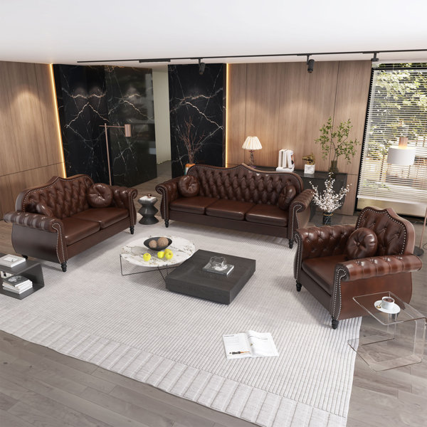 Alcott Hill® Cellina 3 - Piece Vegan Leather Living Room Set & Reviews ...