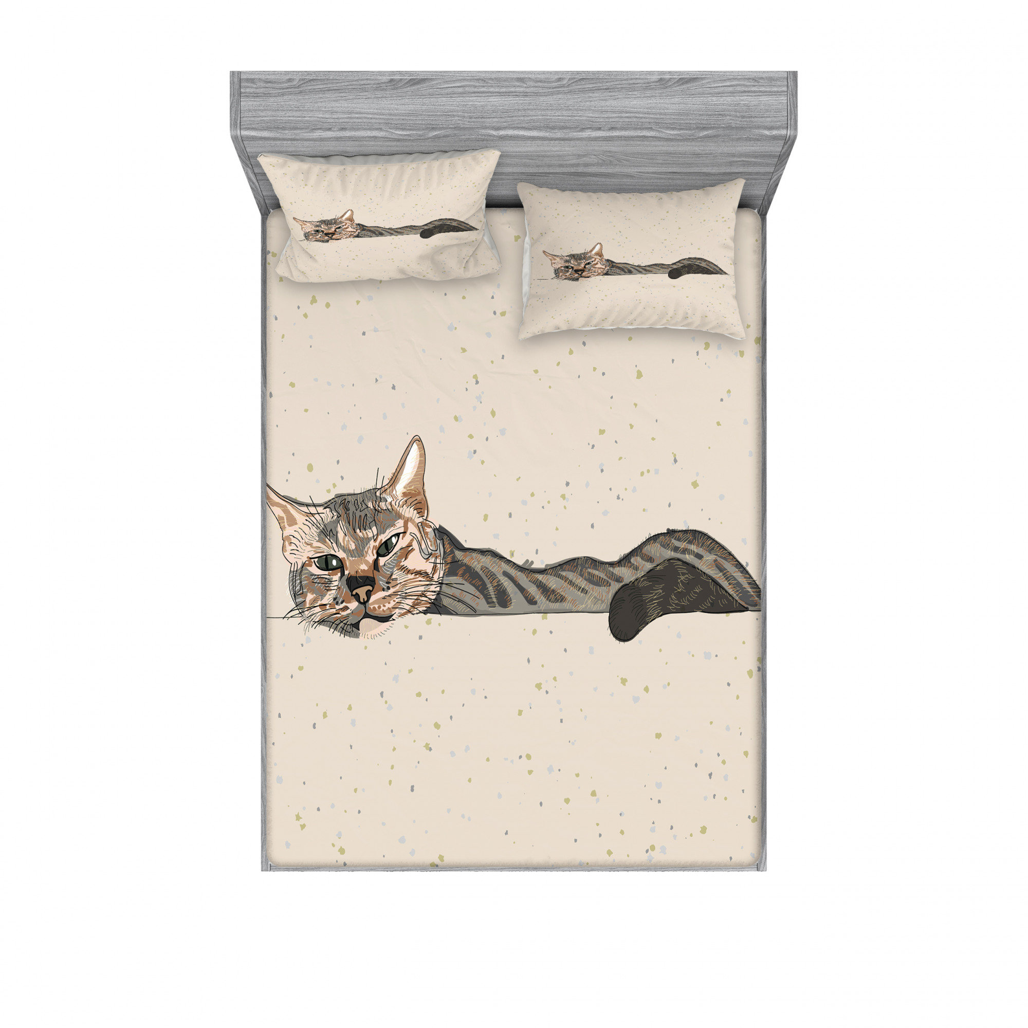 Ambesonne Lazy Sleepy Cat in Earth Tones Furry Mascot Indoor Pet ...