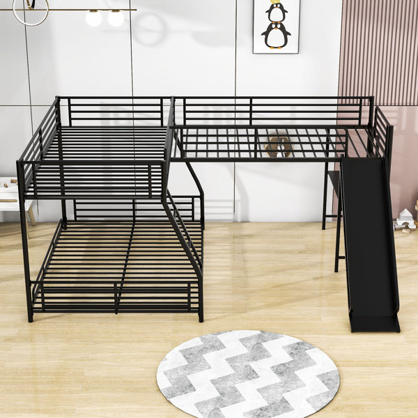 Viv + Rae™ Kitson Twin Over Full Metal L-Shaped Bunk Bed with Built-in ...