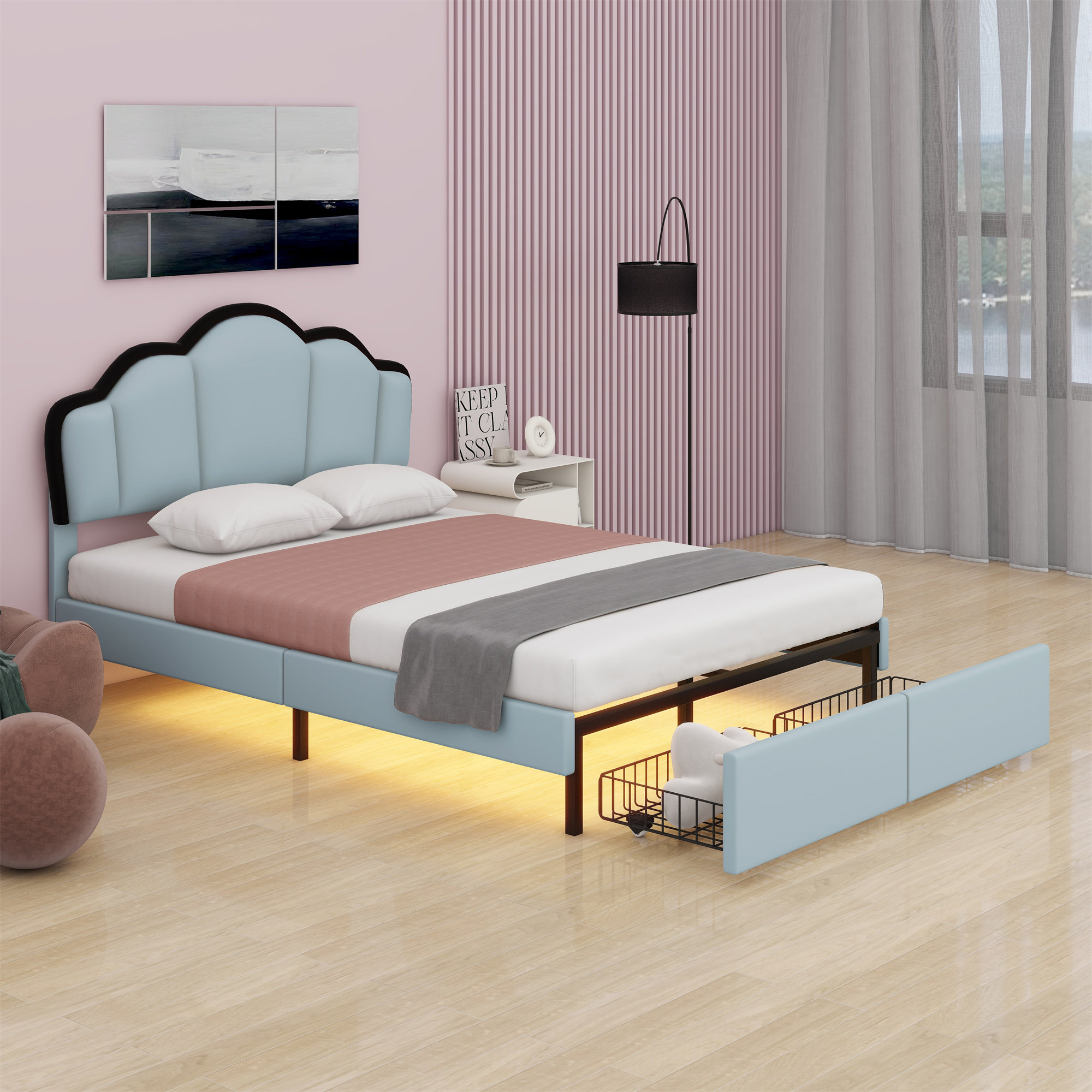 Latitude Run® Upholstered Princess Platform Bed With LED And Storage ...