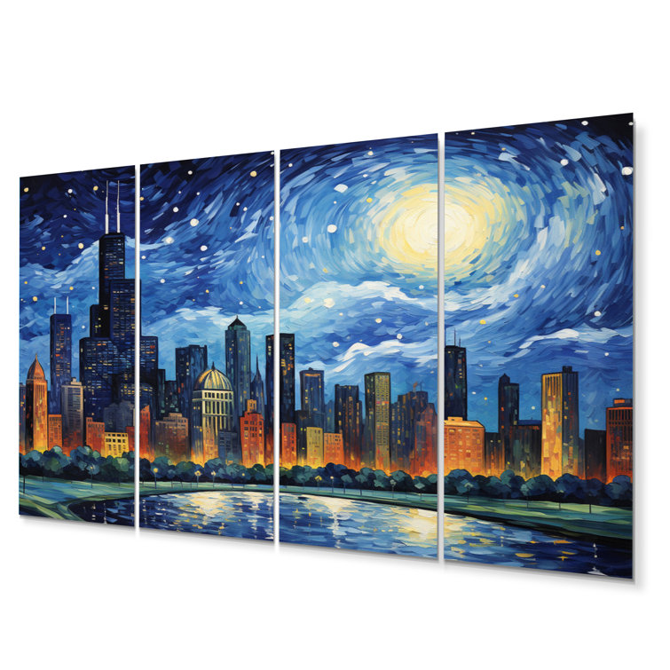 DesignArt Chicago The Starry Night - Chicago Metal Art Print Set ...