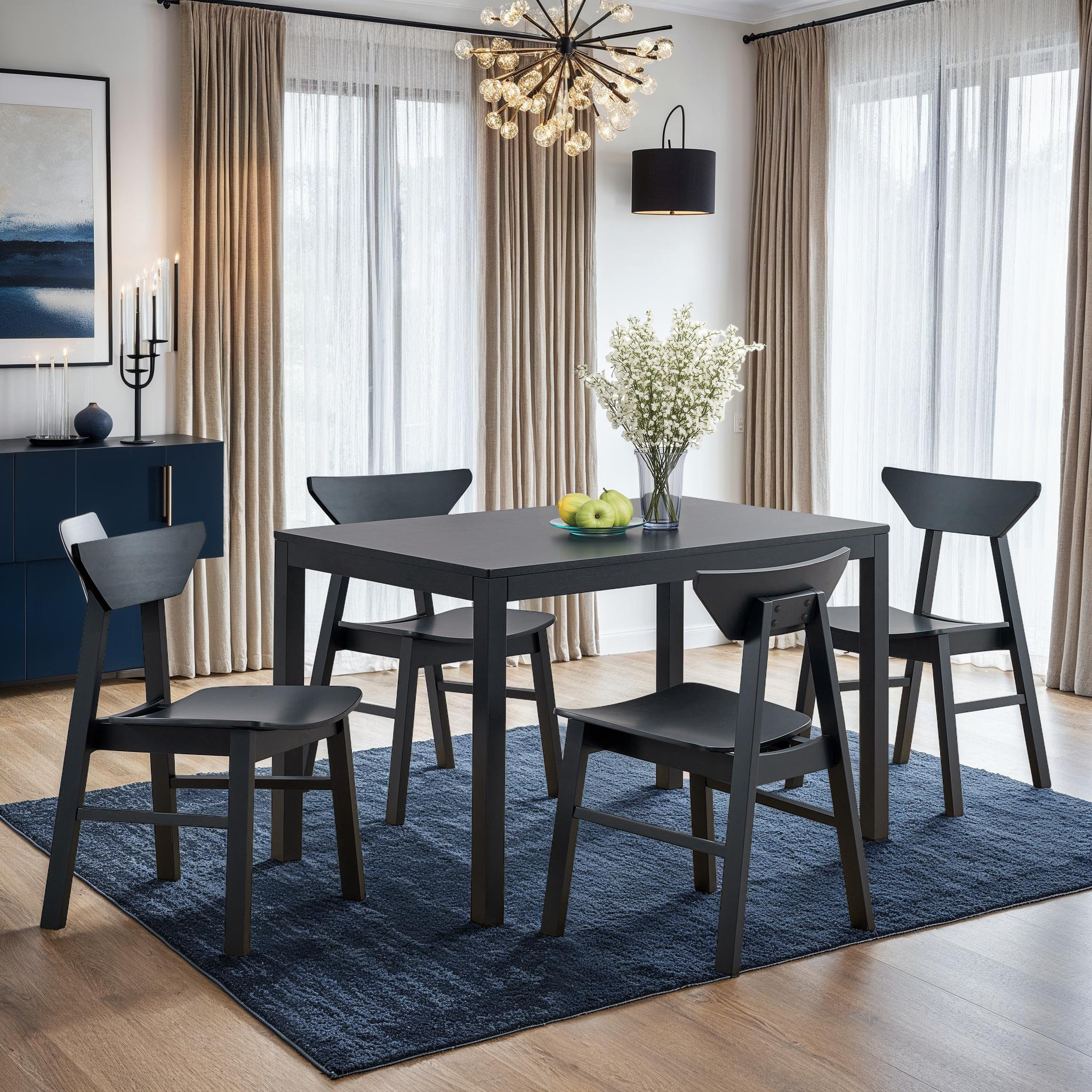 Corrigan Studio® 5-Piece Dining Table Set with 4 Chairs, Black Modern ...