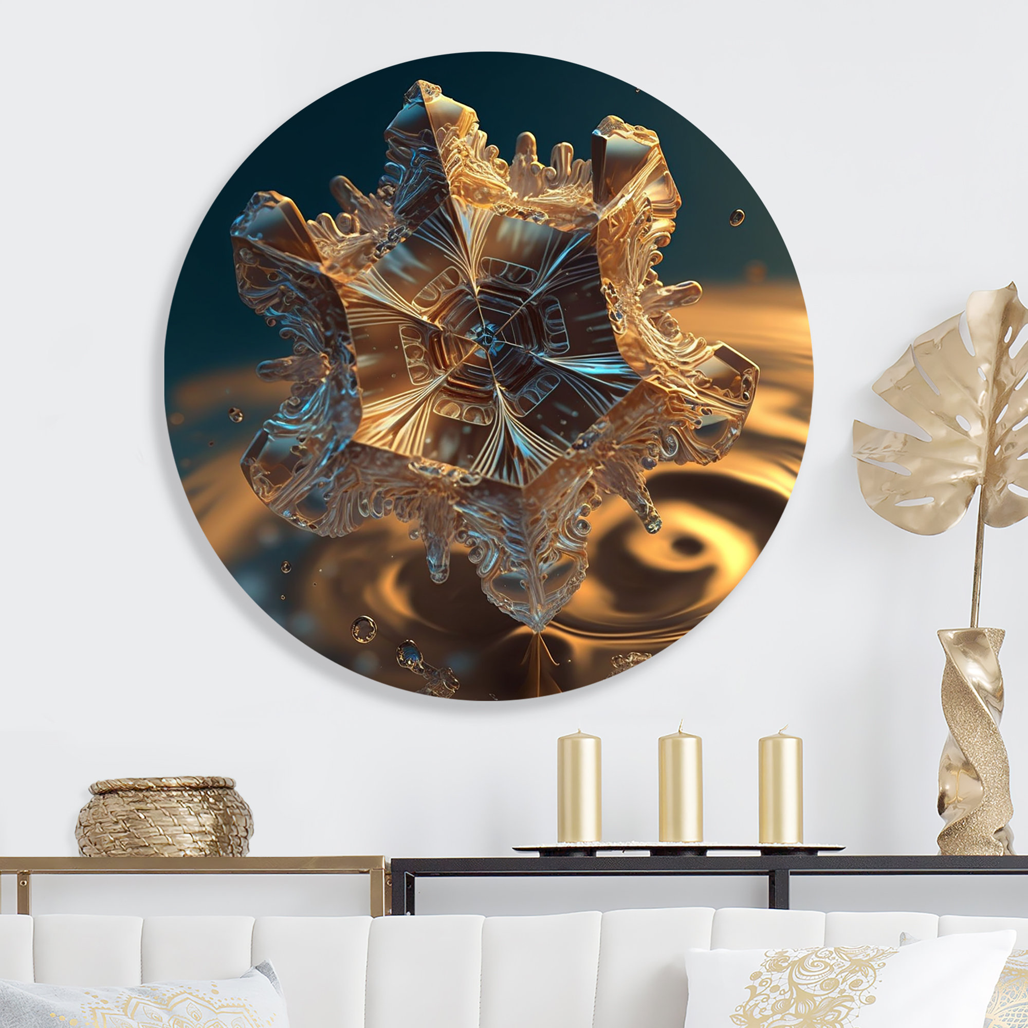 Mercer41 Harmony Water Crystal II - Abstract Geometric Round Wall Art ...