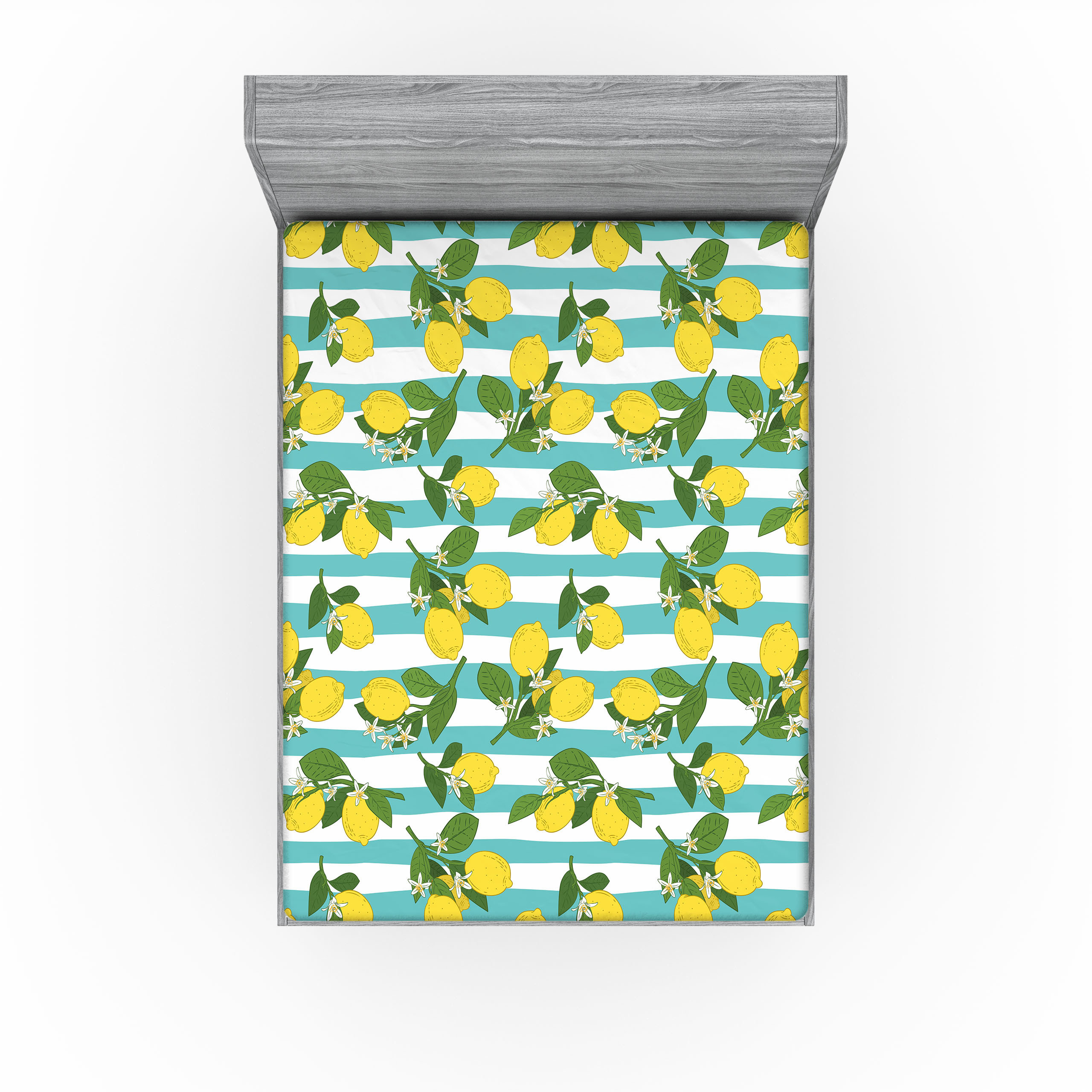 Ambesonne Lemons Fitted Sheet 2-Pack Lemon Blossoms Leaves Art Seafoam ...