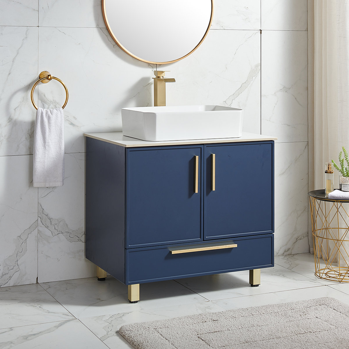 Popity Home 30''Modern Vessel Blue Single Bathroom Vanity With Ceramic ...