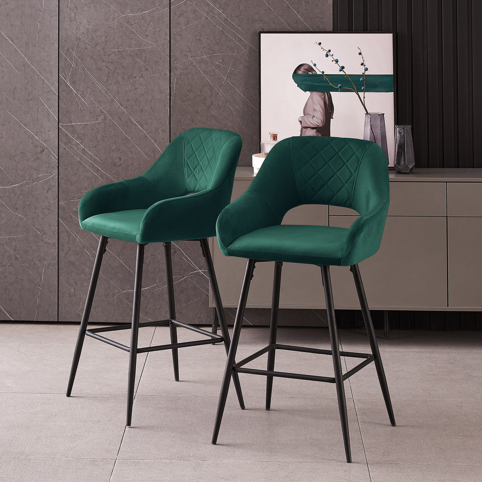 Corrigan Studio® Bar Stools Set Of 2 Leather Breakfast Dining Bar ...