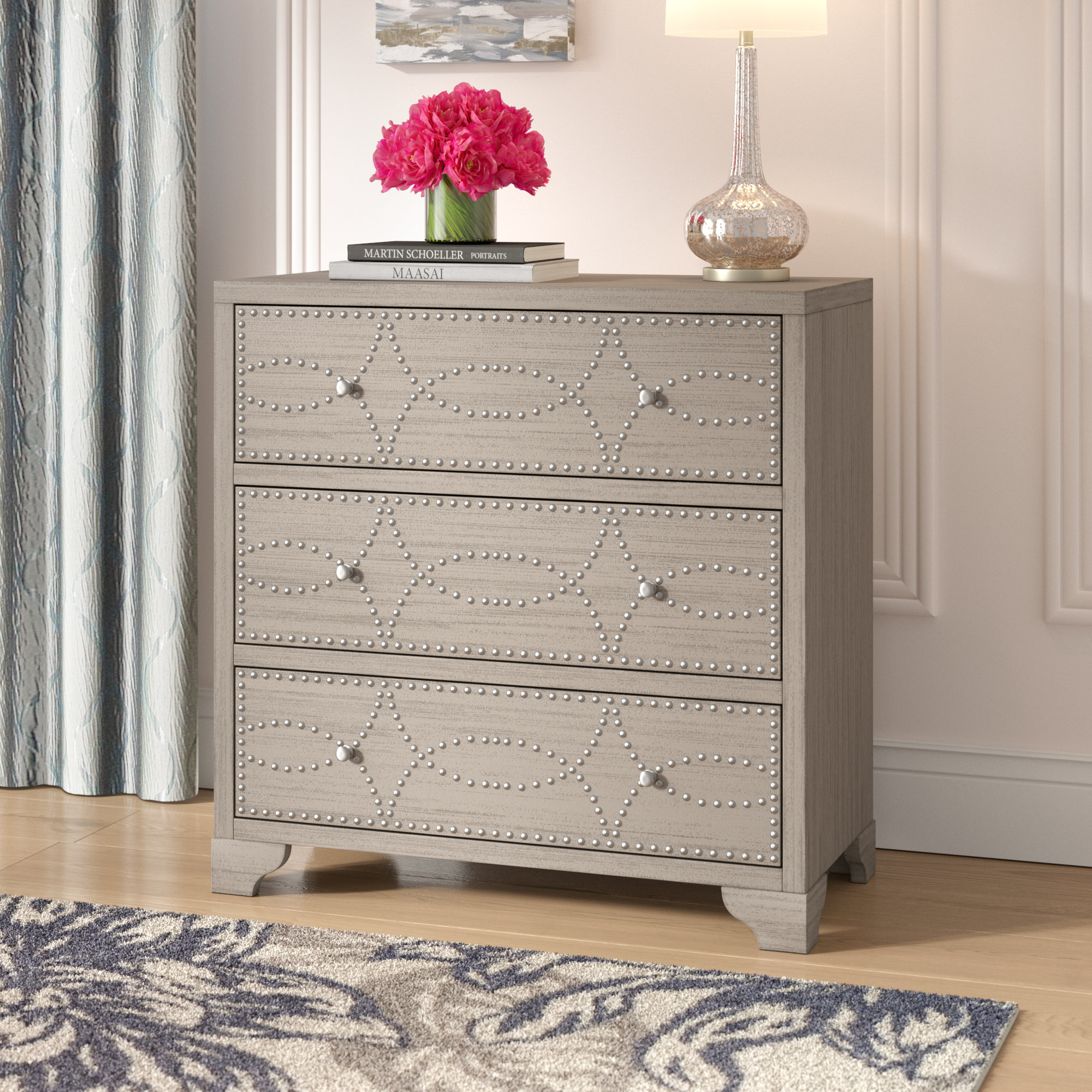 House of Hampton® Candice Nail Head 3 Drawer Accent Chest & Reviews ...