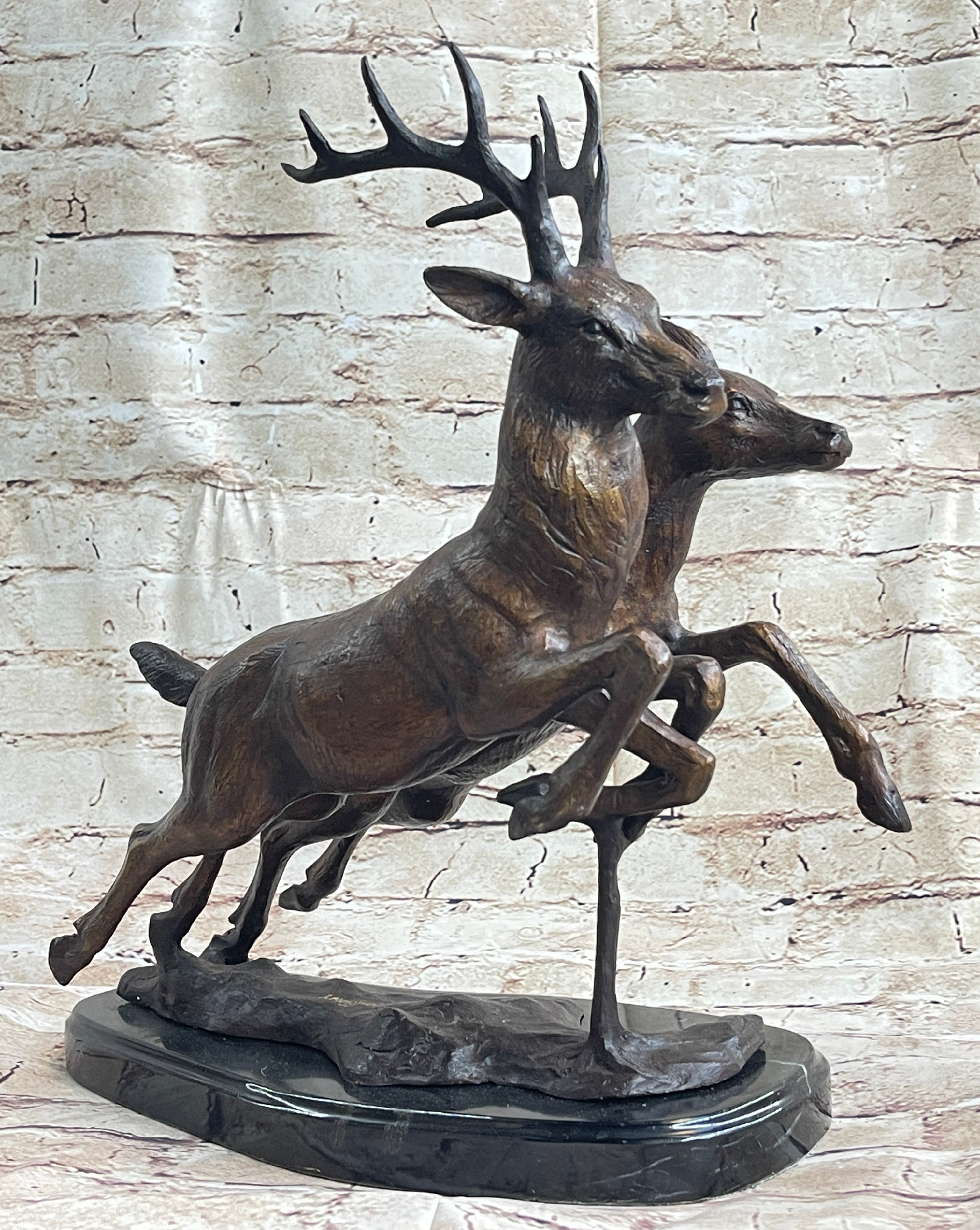 Loon Peak® Elk Deer Caribou Buck Stag Wildlife Art Hunting Lodge Camp Bronze Marble Statue | Wayfair