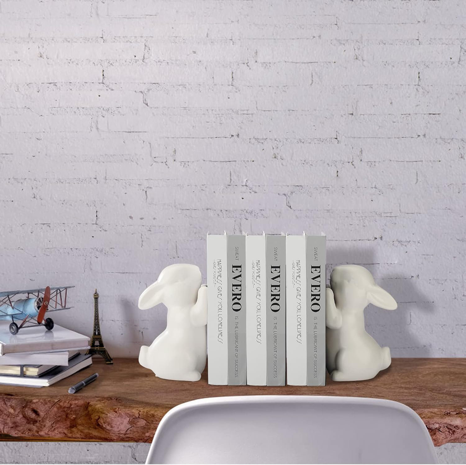 AMIPOR 2 Pcs Rabbit Bookends, Bunny Book Ends For Shelves, Ceramic ...