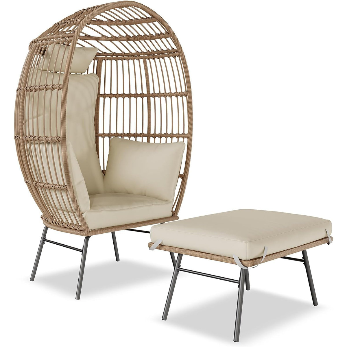 Dakota Fields Oversized Egg Chair with Ottoman, Outdoor Patio Lounge ...
