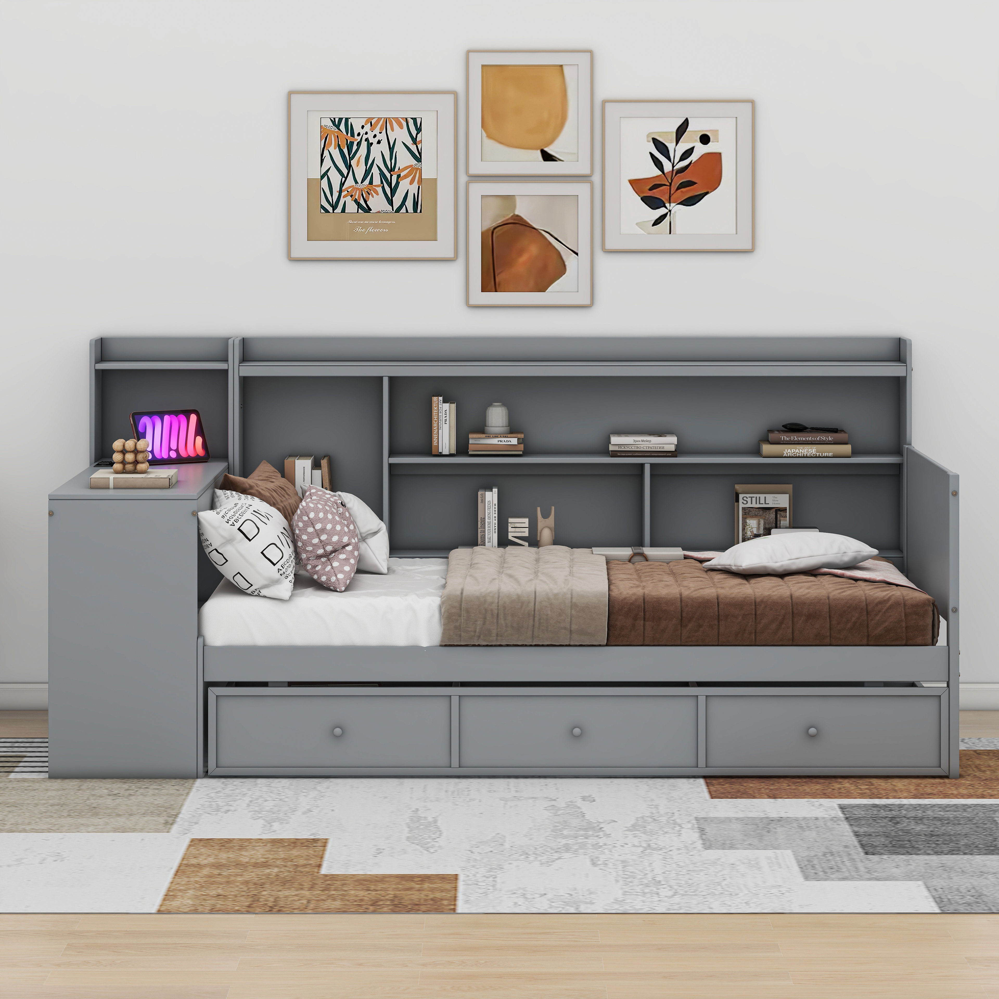 Cosmic Wooden Daybed With 3 Drawers, USB Ports And Desk | Wayfair