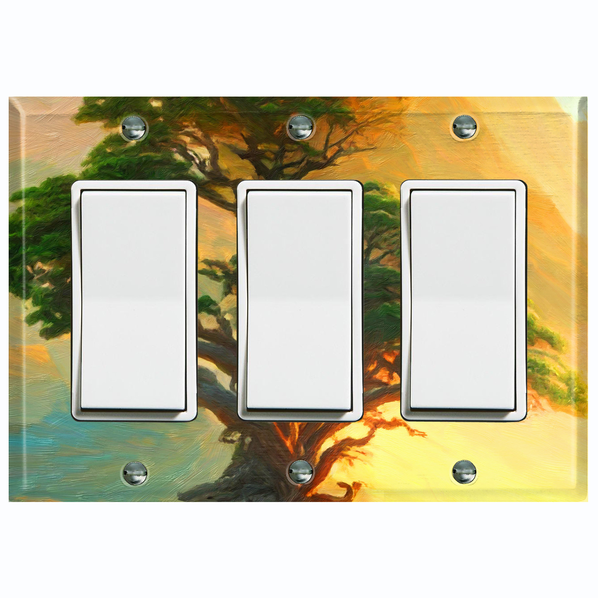 WorldAcc Green Fantasy Sun Tree Paint Print 3-Gang Toggle Light Switch ...