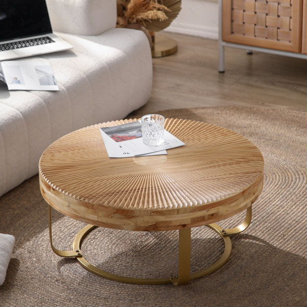 Mercer41 Modern round coffee table Wooden carving pattern coffee table ...