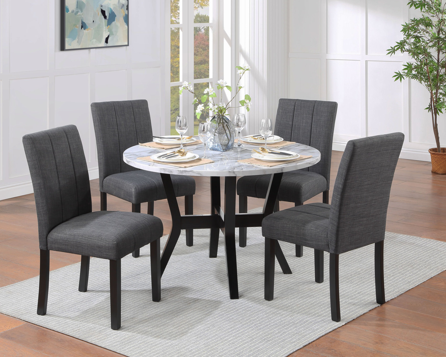 Red Barrel Studio® Kusa 5PC Pack Dining Set W/Engineering Stone Top ...