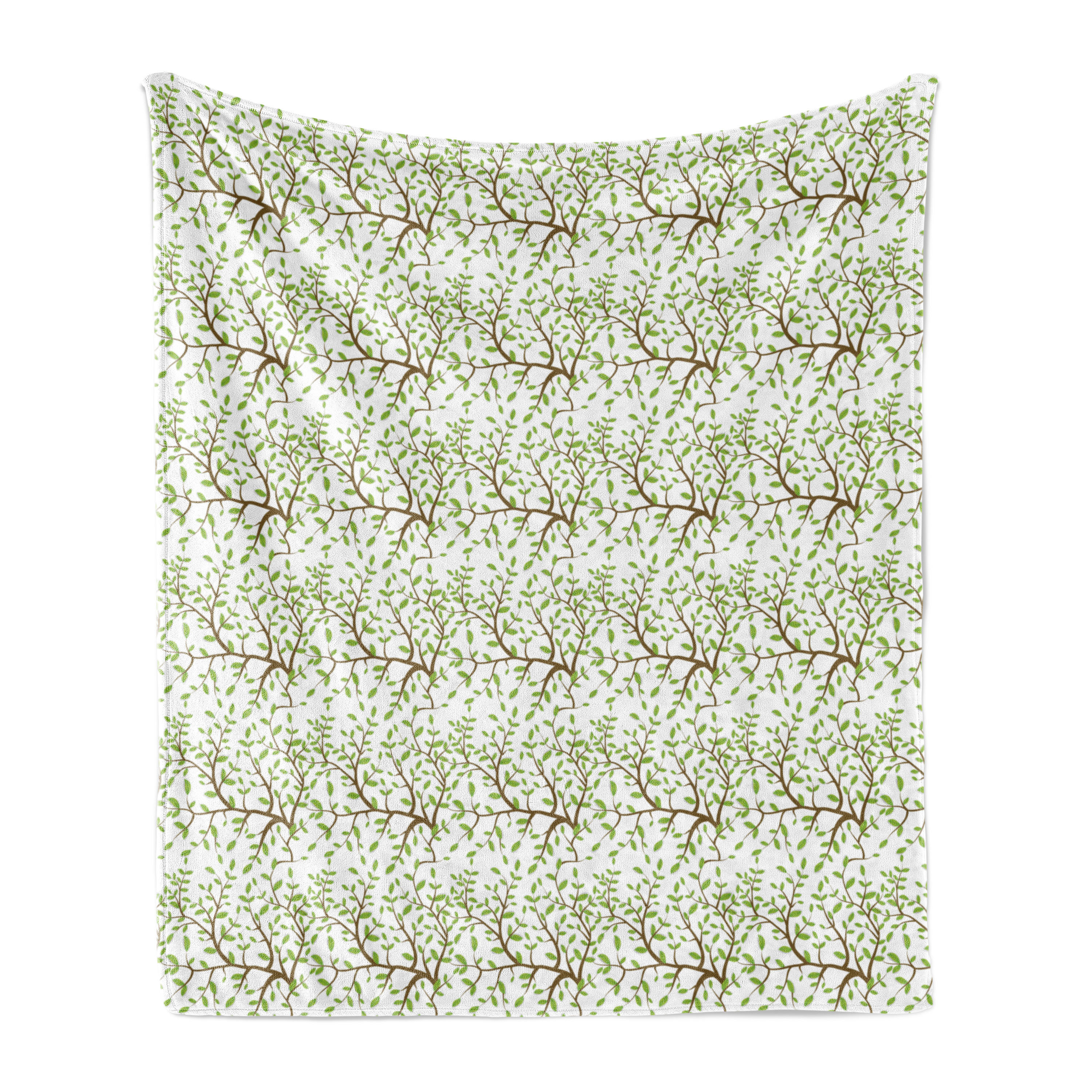 Ambesonne Nature Fleece Throw Blanket Tree Leaves Illustration Lime ...