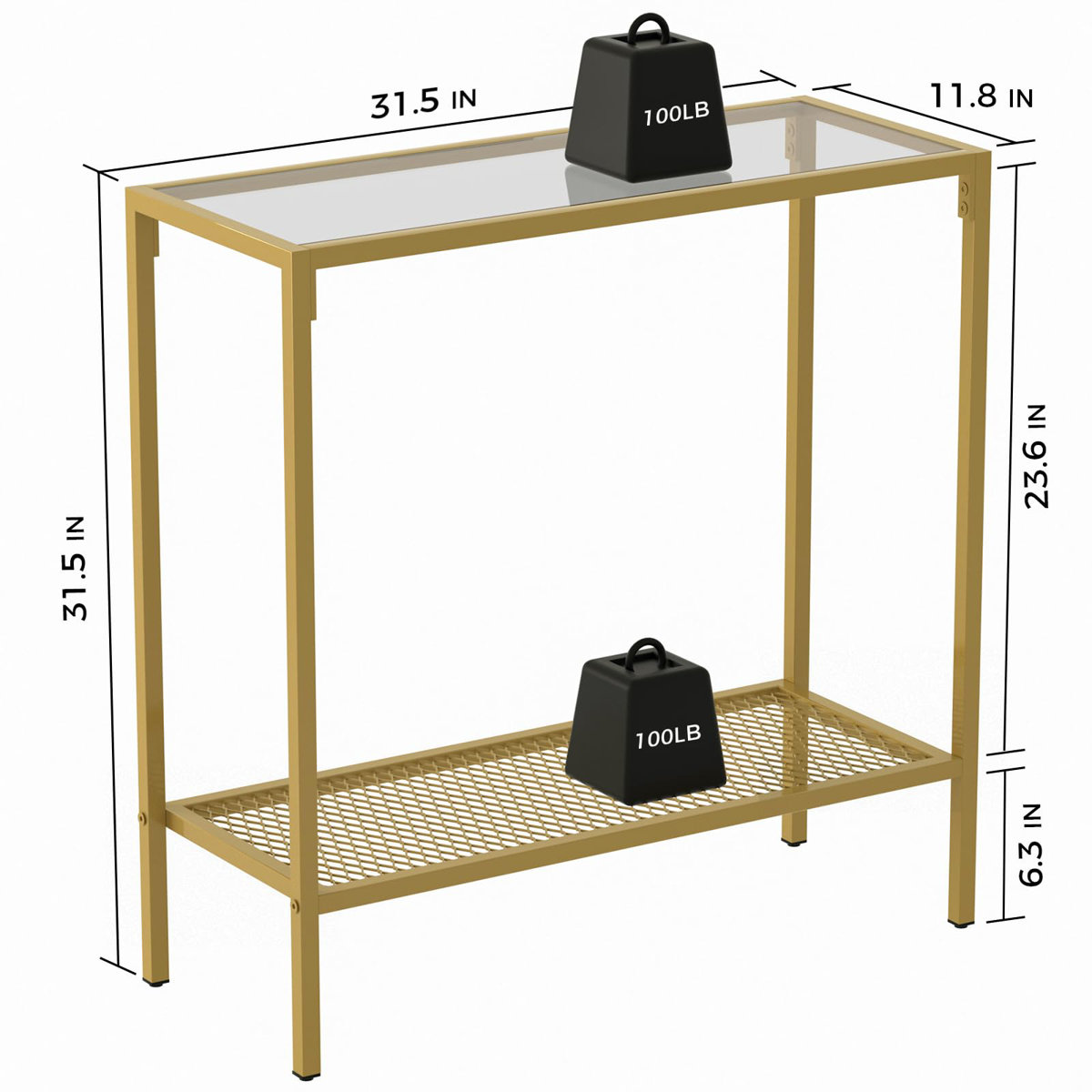 Mercer41 Gold Console Table Small Glass Entryway Table Narrow Sofa ...