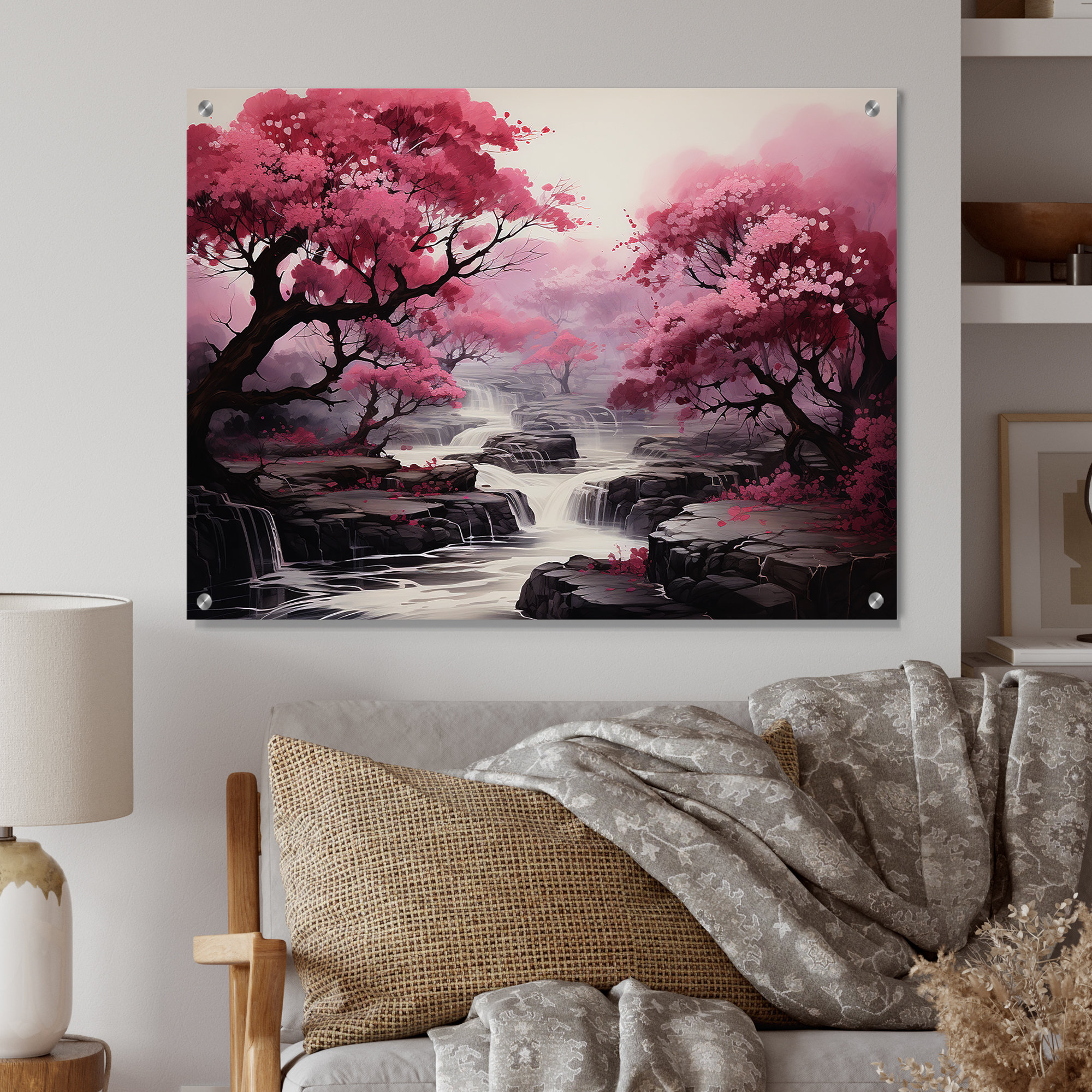 Winston Porter Pink Trees Waterfall Endless Journey - Waterfall Acrylic ...