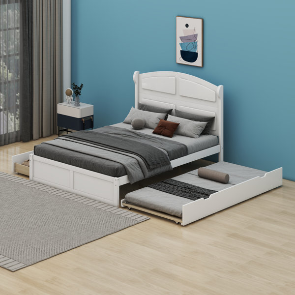 Red Barrel Studio® Berrier Wood Queen Size Platform Bed with Twin Size ...