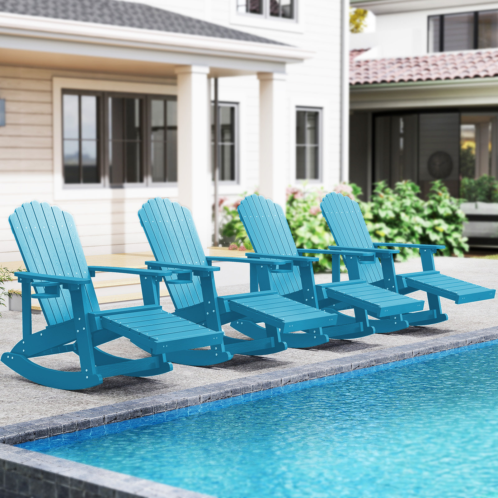 Rosecliff Heights 4-Pack Adirondack Rocking Chairs With Retractable ...