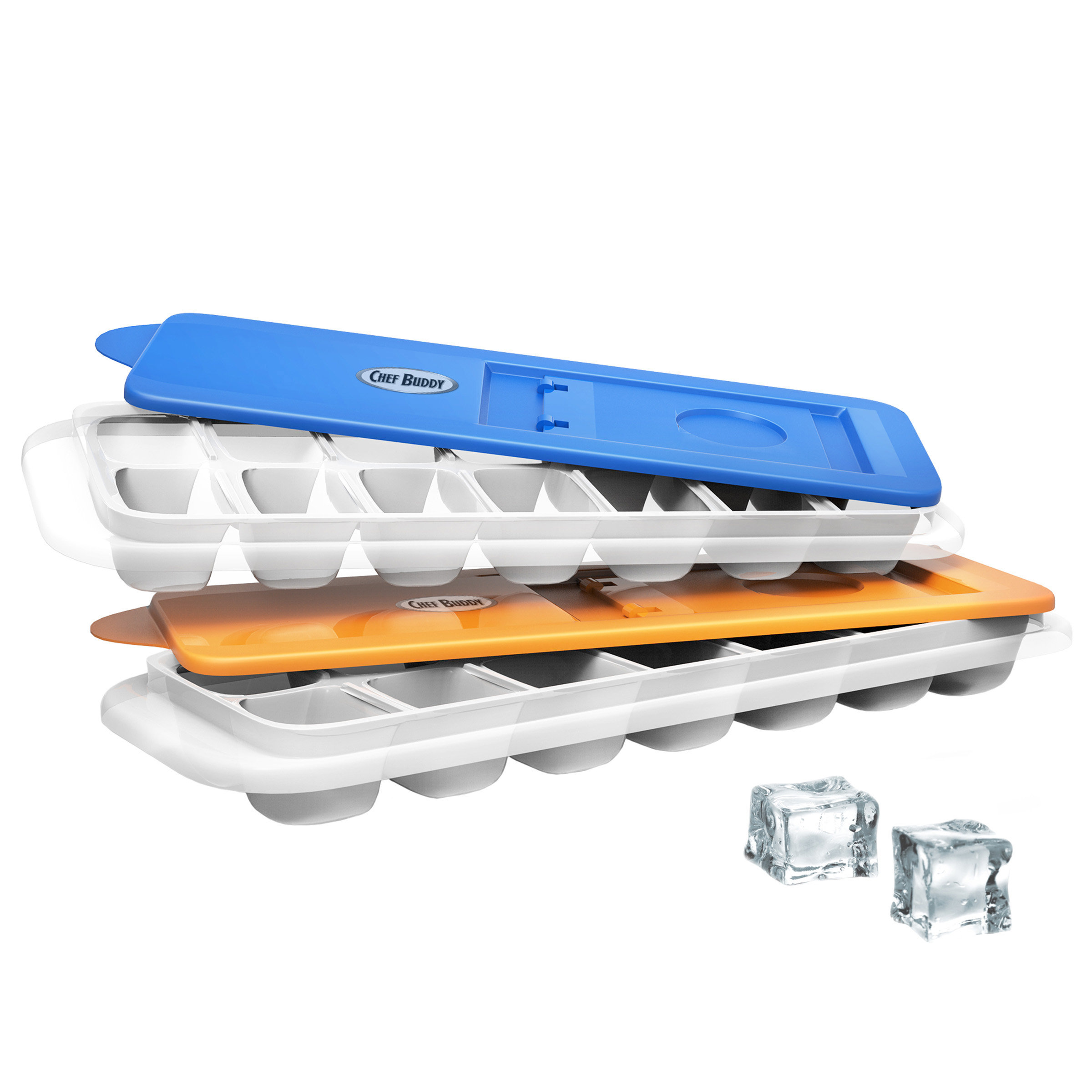 Chef Buddy Ice Cube Trays with Lids - 14-Cube Spill-Resistant, Easy-to ...