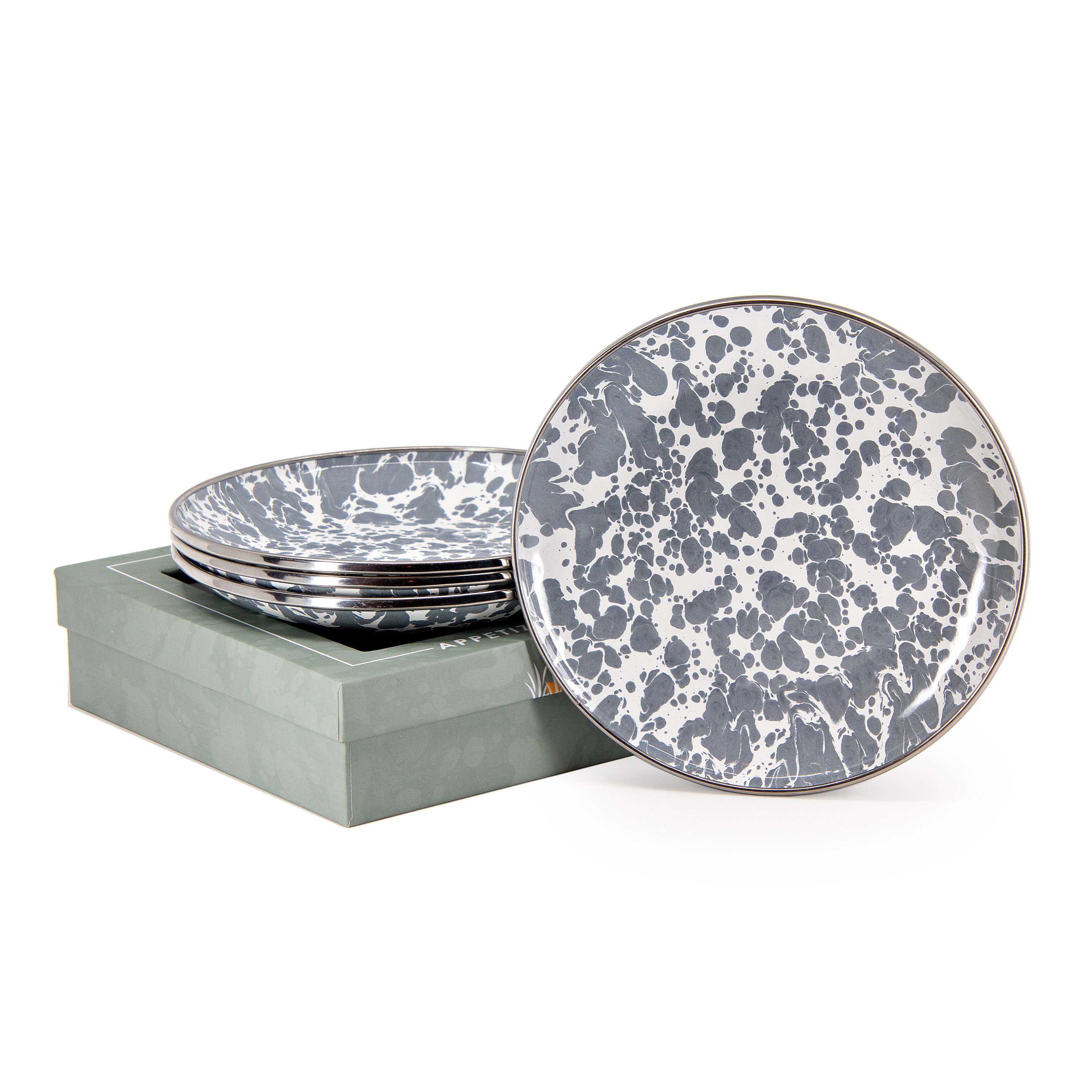 Golden Rabbit Grey Swirl Appetizer Plate Set | Wayfair