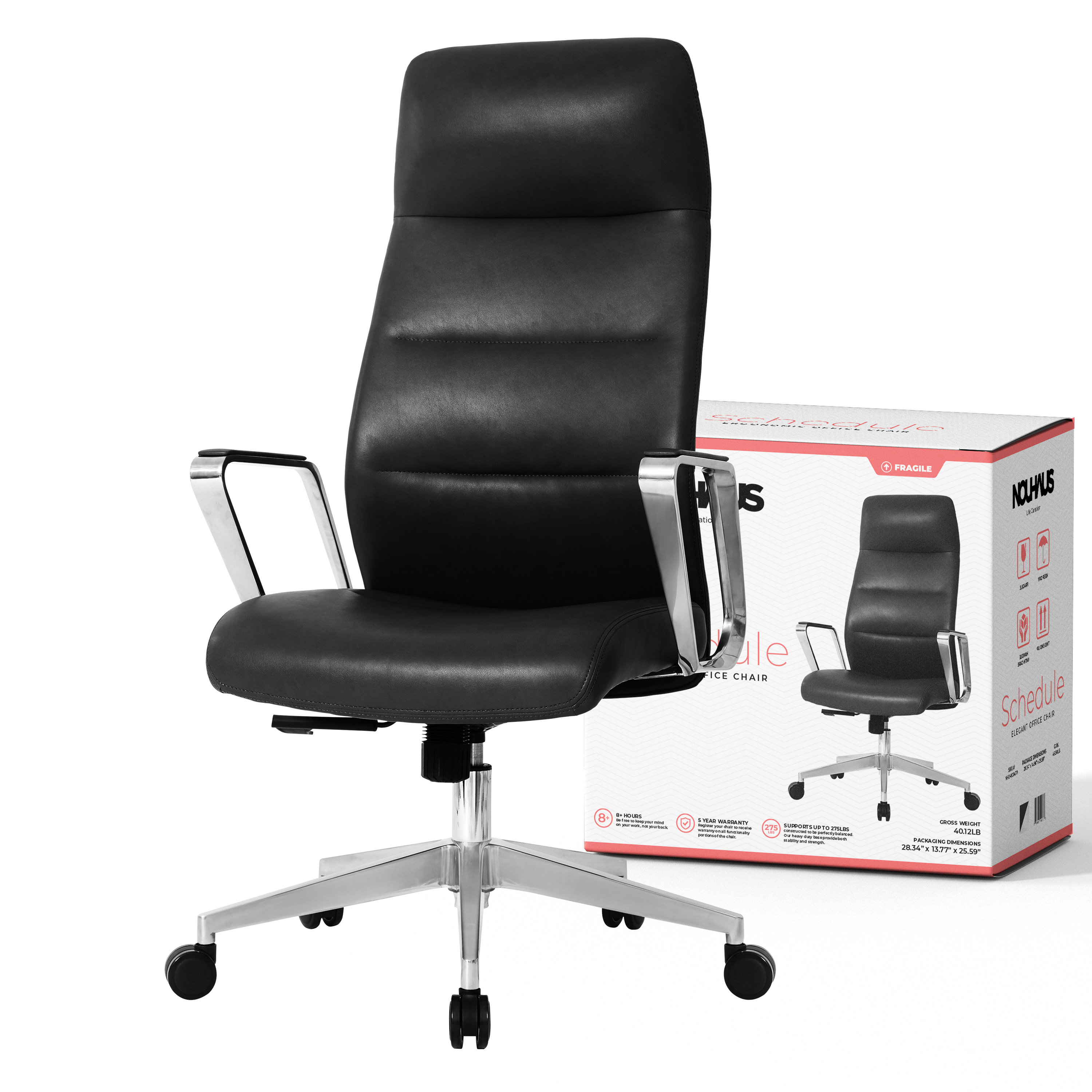 Nouhaus Inc Nouhaus Schedule High Back Executive Office Chair, PU ...