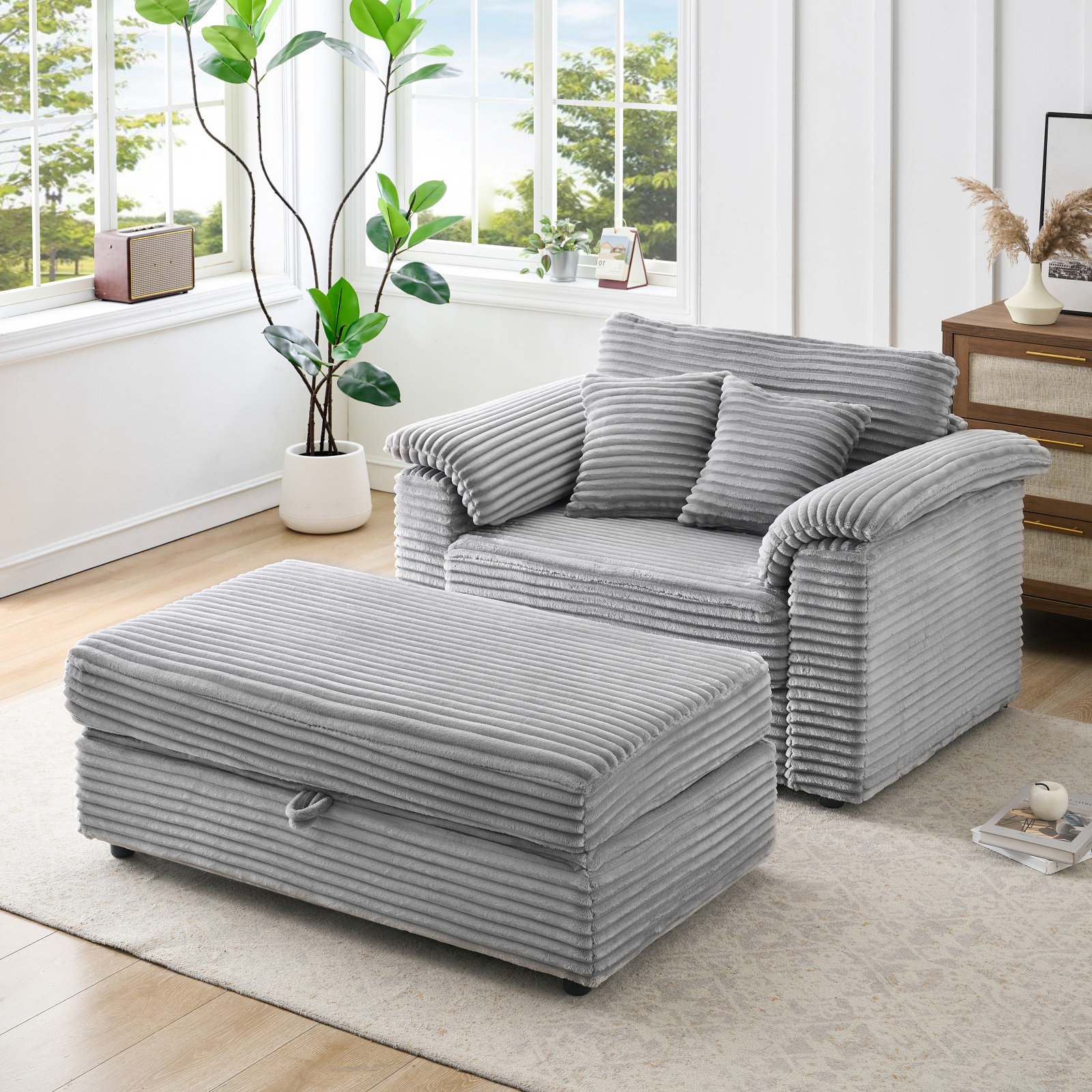 Latitude Run® 47.24-Inch Spring-Wrapped Corduroy Armchair + Storage ...