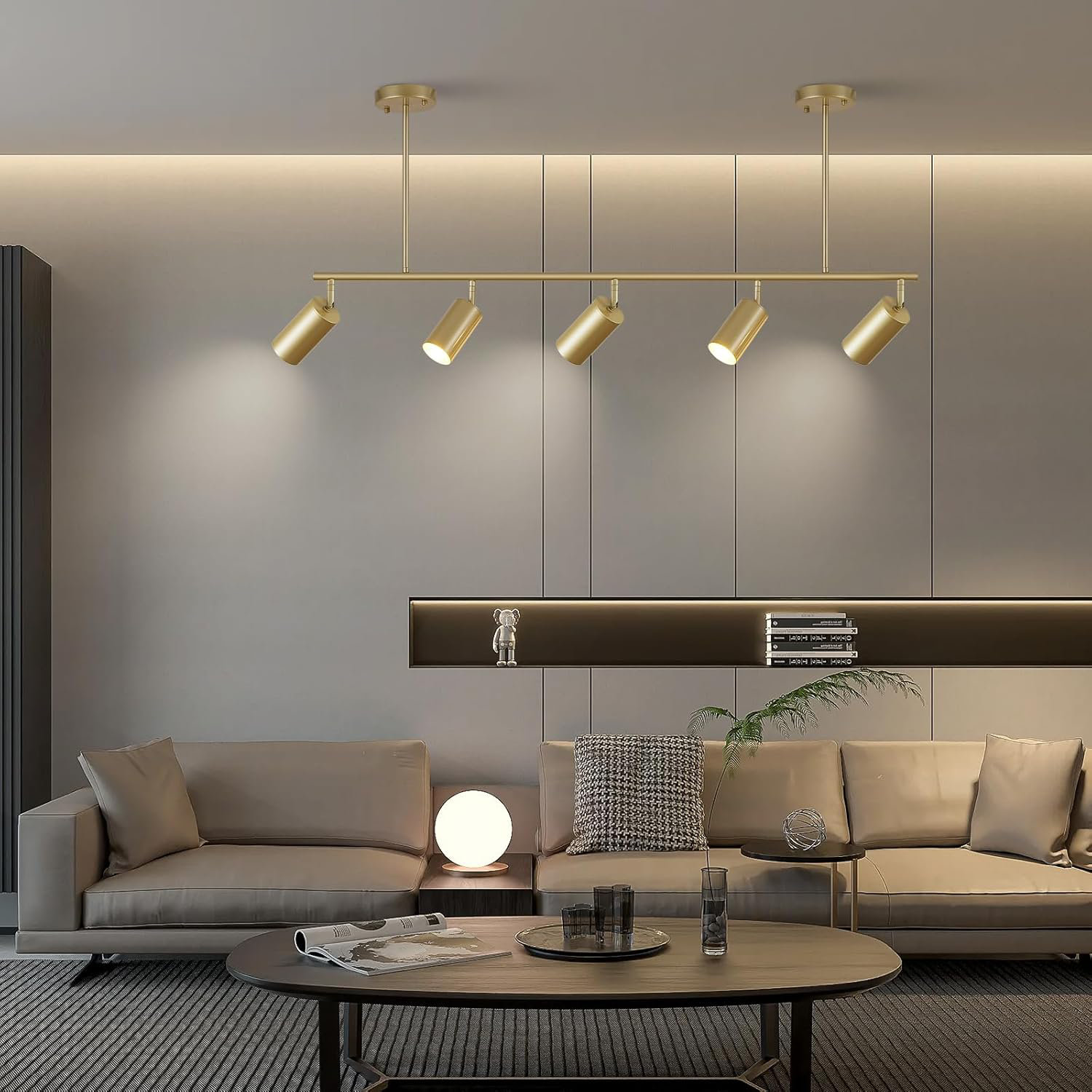 GRIJOL Modern Gold 5-Light Track Pendant Lighting Adjustable Ceiling ...