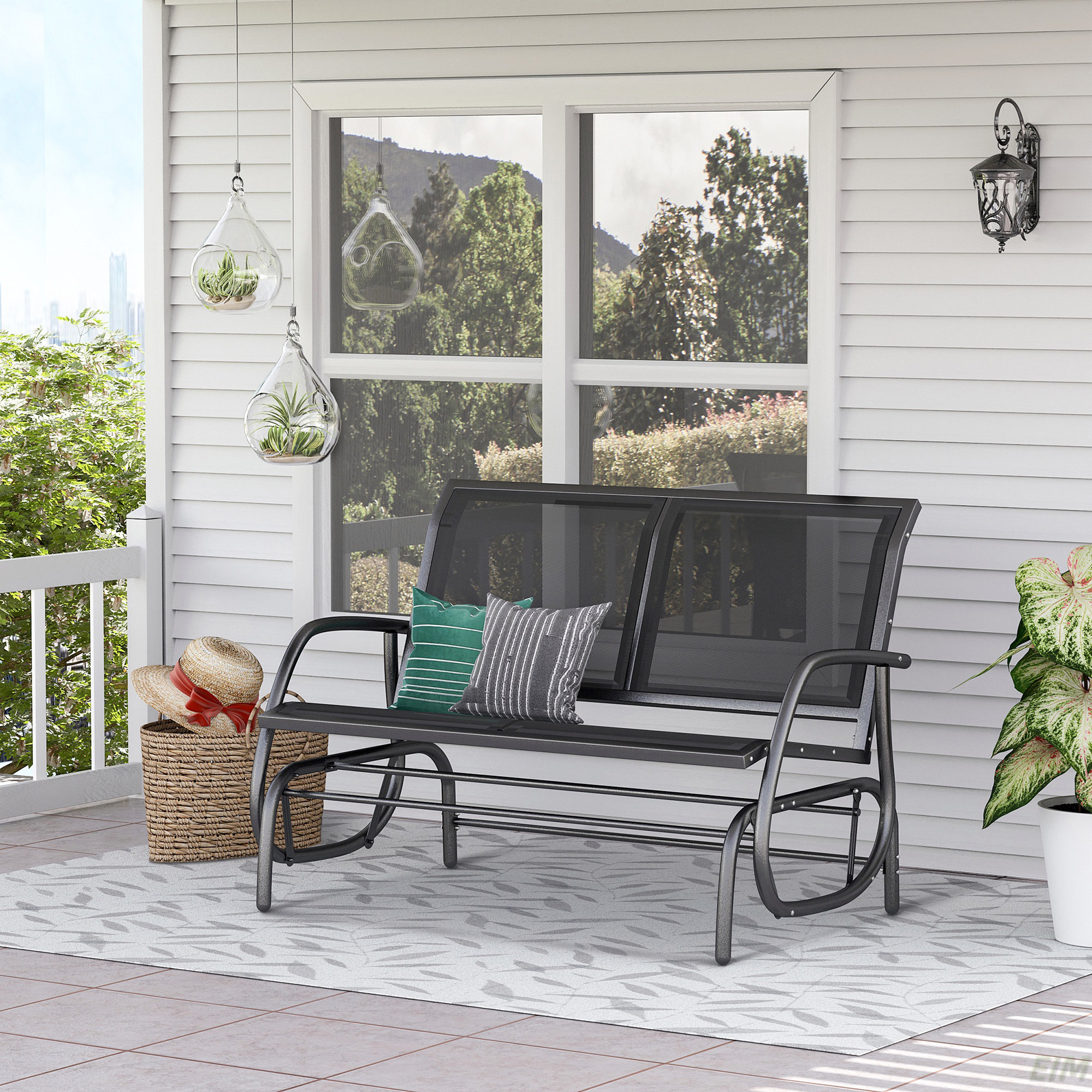 Latitude Run® 2-Person Outdoor Glider Bench, Patio Double Swing Rocking ...