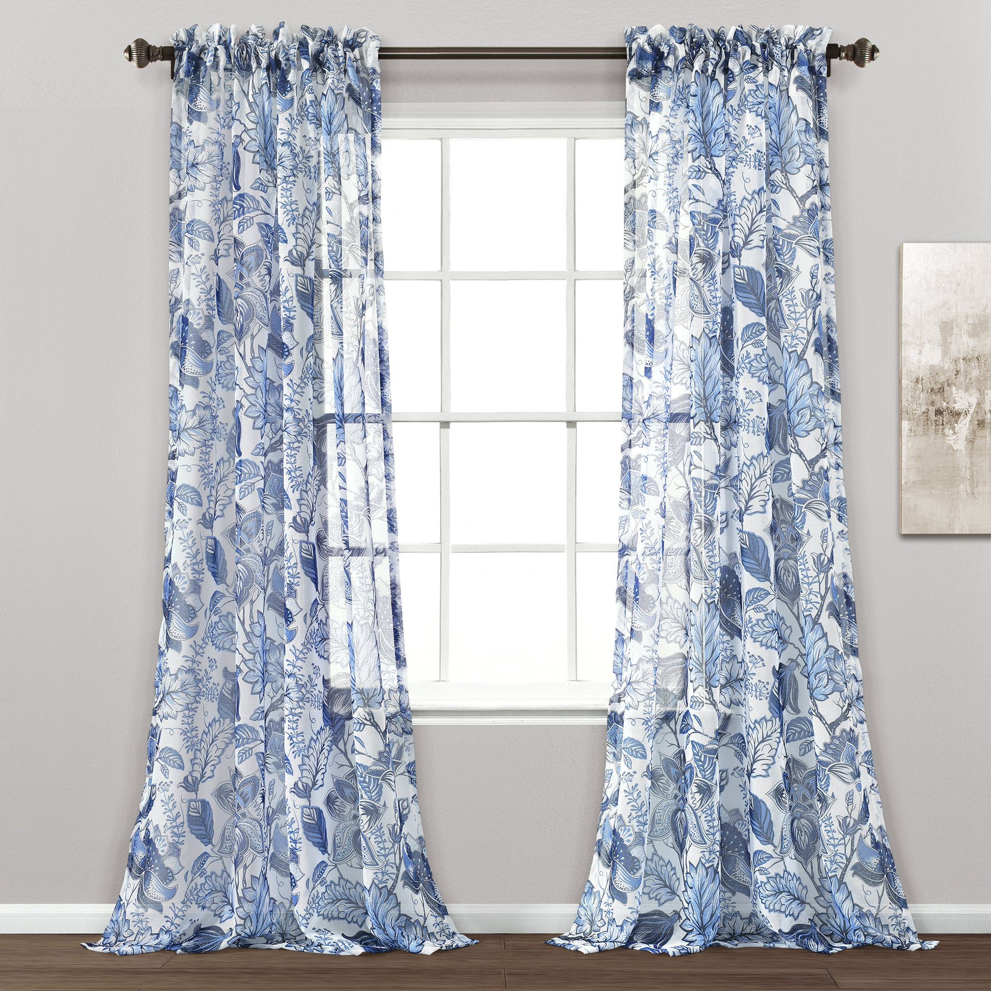 Lush Decor Cynthia Jacobean Floral Sheer Rod Pocket Curtain Panels ...