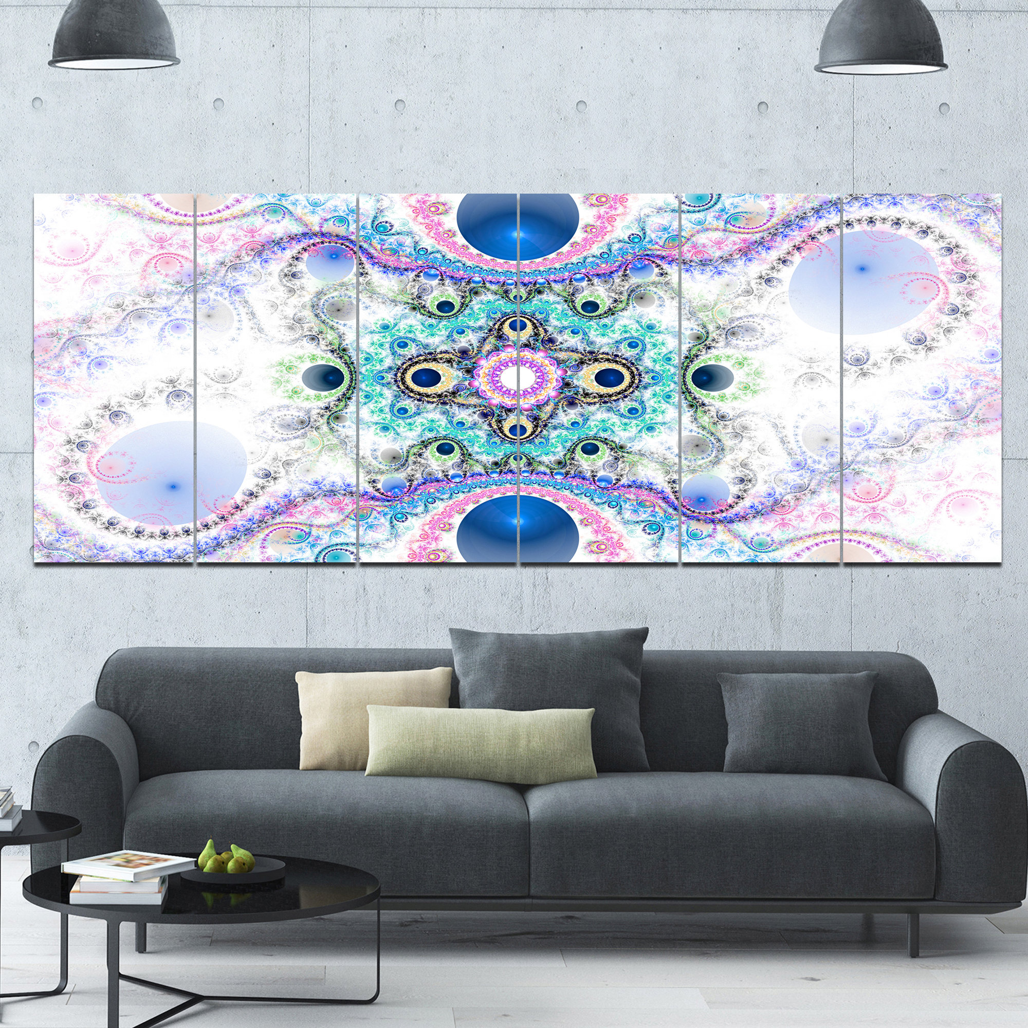 Design Art 'Cryptical Blue Fractal Pattern' 6 Piece Graphic Art Print ...