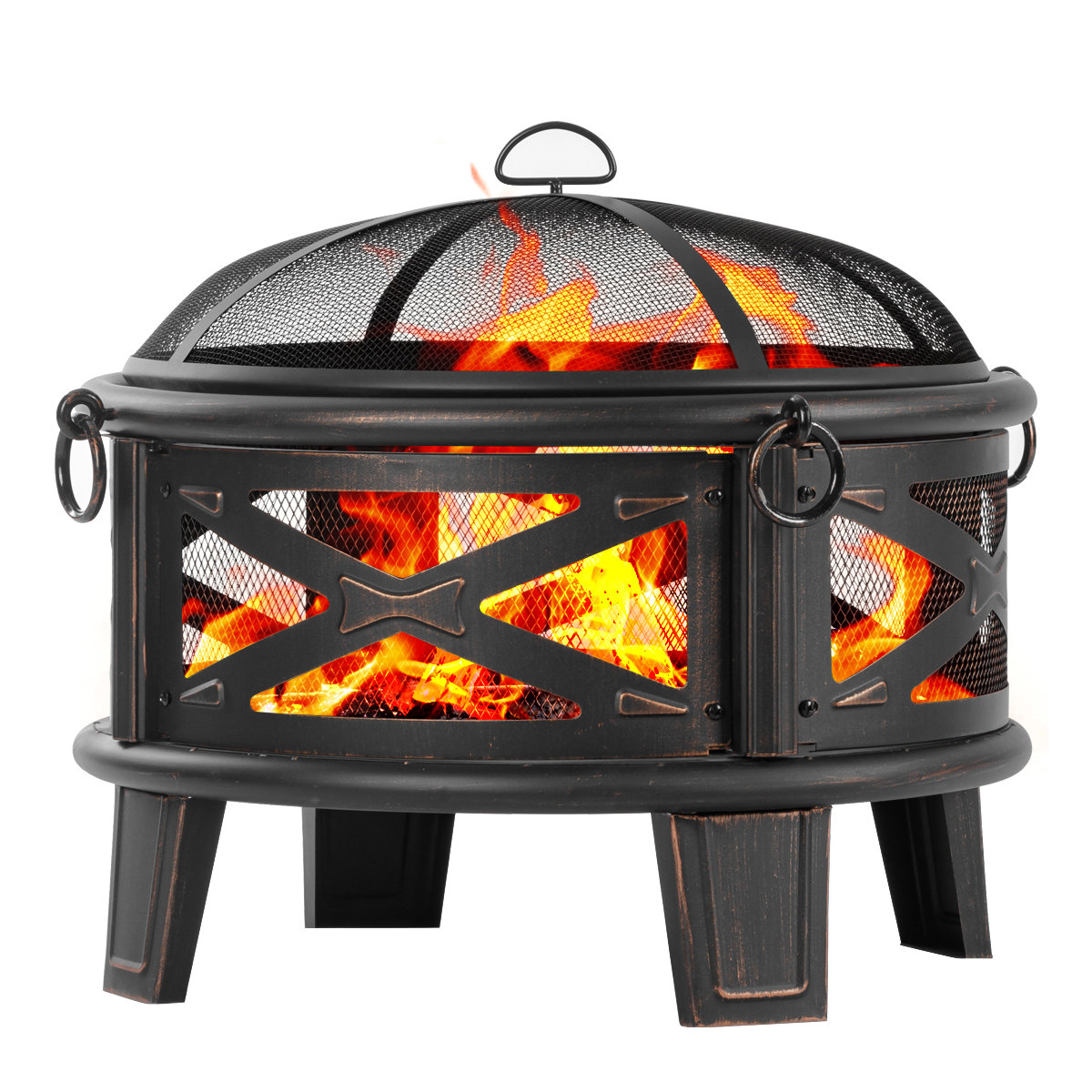 August Grove® Branyah 26" H x 26" W Iron Outdoor Fire Pit with Lid ...