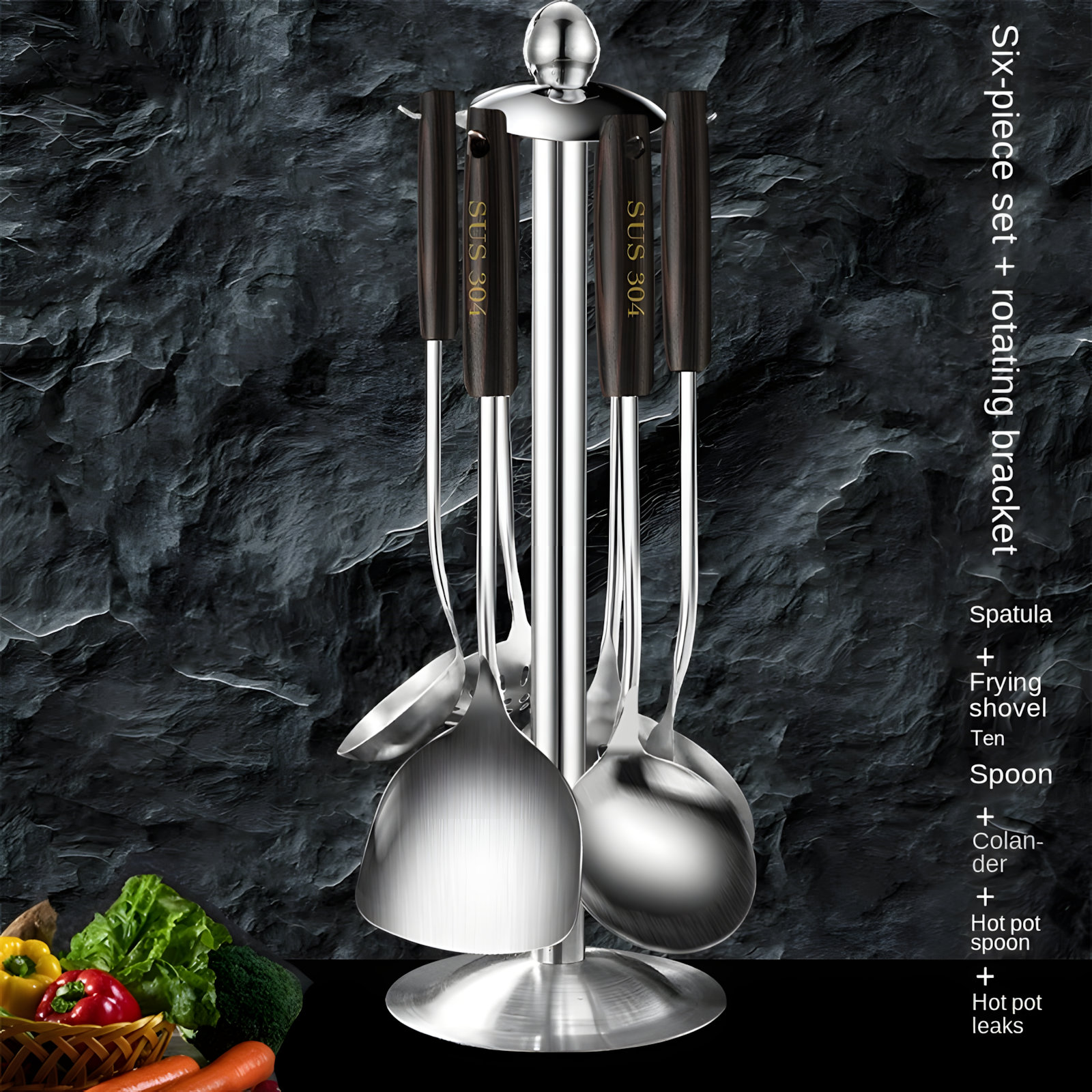 Xiangong Steel Kitchen Utensil Set With Wooden Handle For Cooking And ...