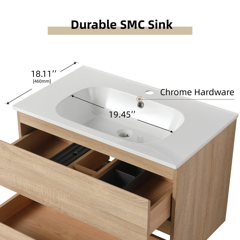 Latitude Run® Streamline 30" Wall-Mounted Single Bathroom Vanity Set ...