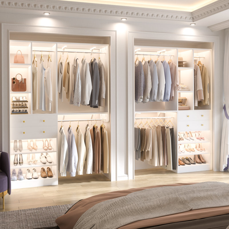 Latitude Run® Welles 117.8" Closet System with Wood Drawers, Shoe Racks ...