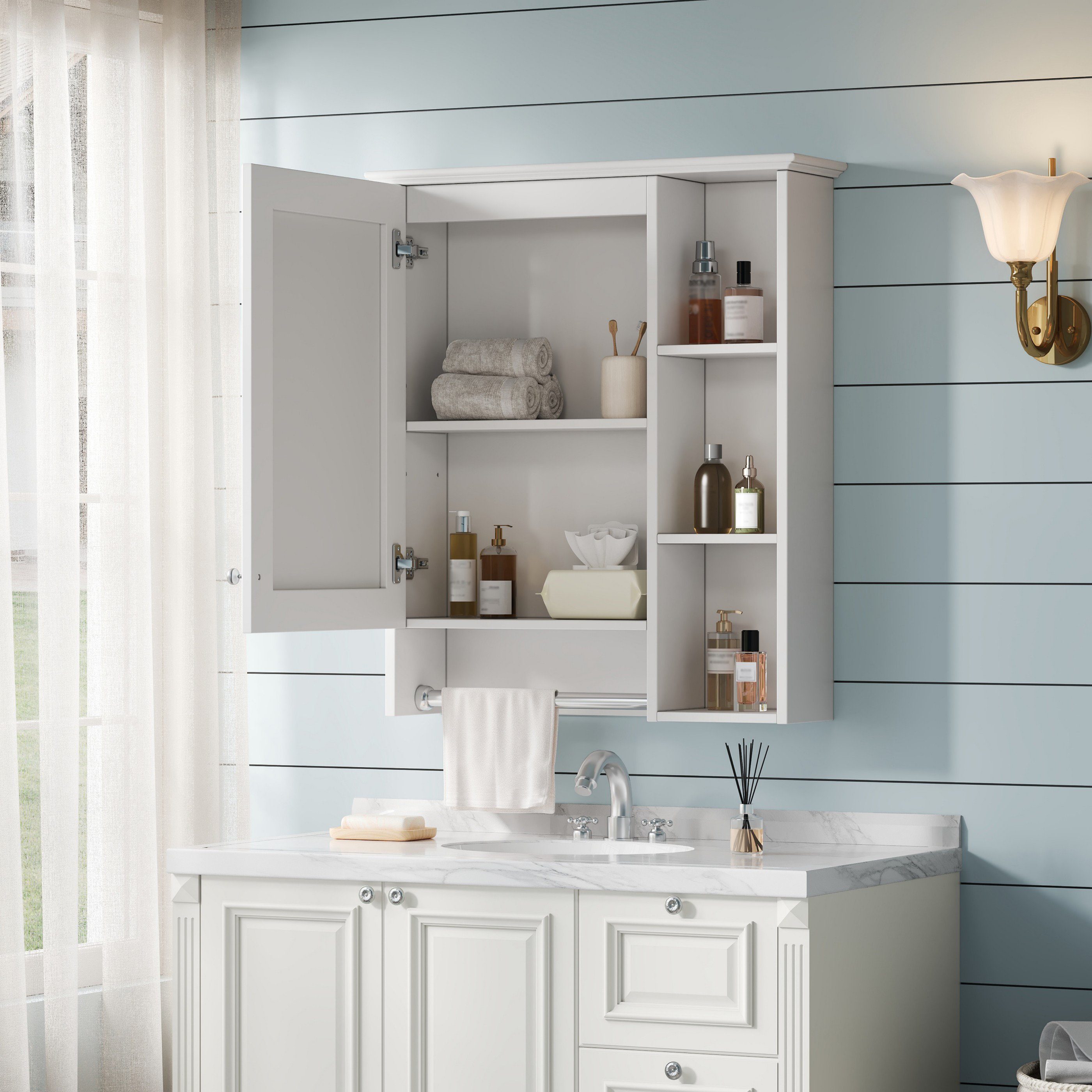Winston Porter 3-in-1 Bathroom Mirror Cabinet, 24-inch Wall Mounted ...