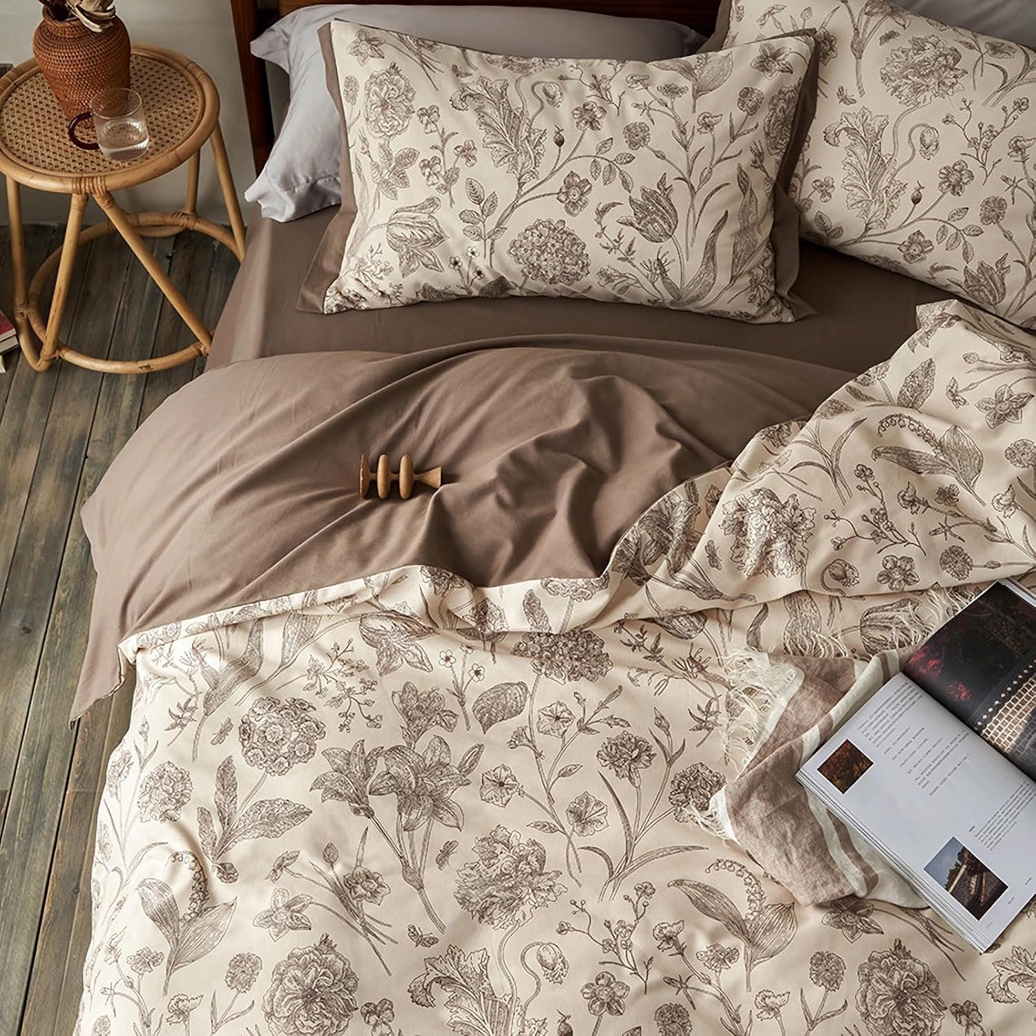 CoastalCart 100% Cotton Brown Duvet Cover, 3 Piece Vintage Floral Duvet ...