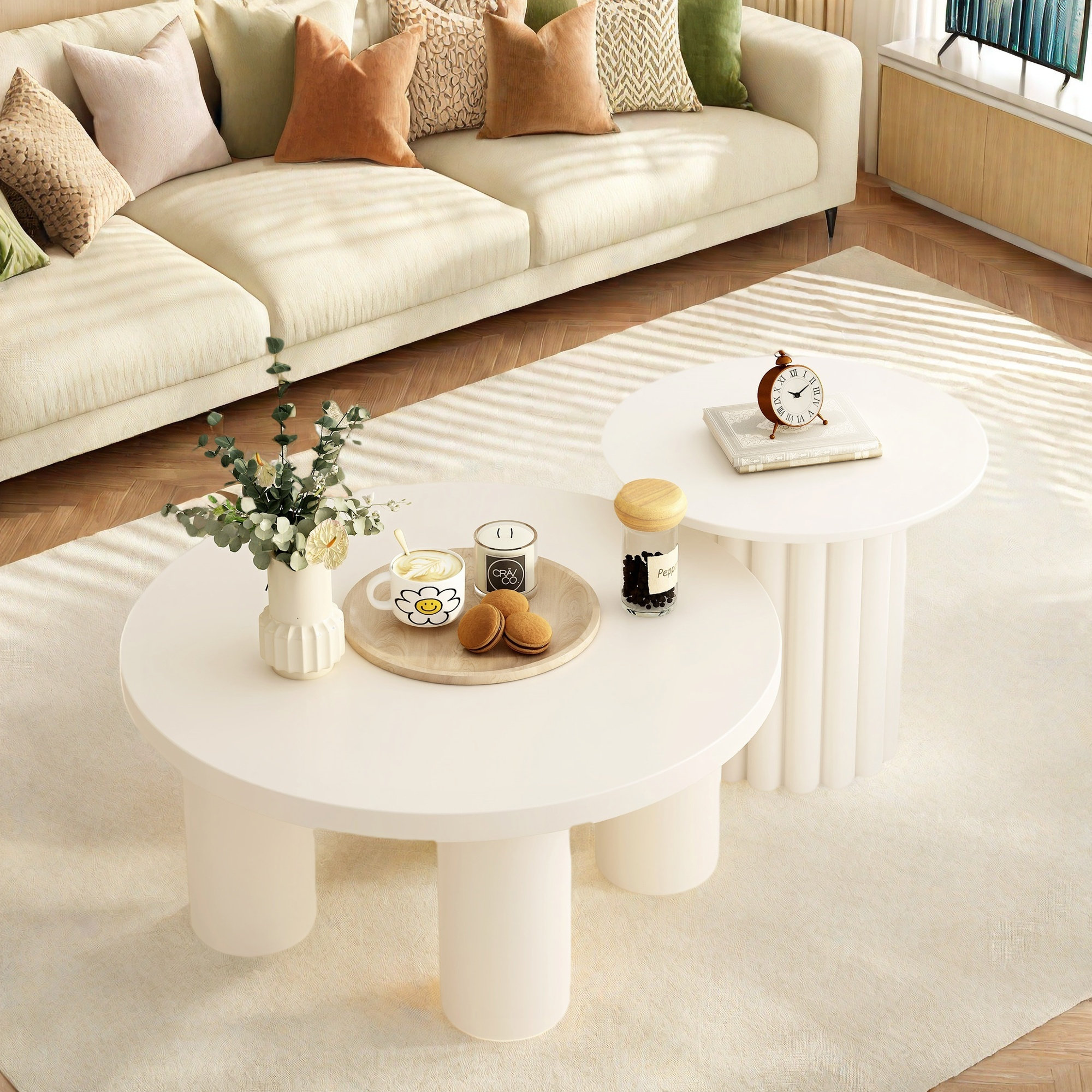 Latitude Run® Modern Coffee Table Set Of 2, Round Coffee Table With ...