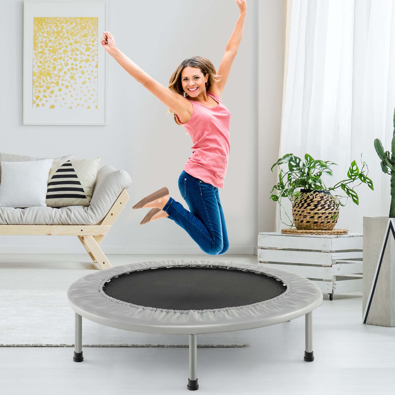 Costway 38' Foldable Round Fitness Trampoline Indoor with Handlebar ...
