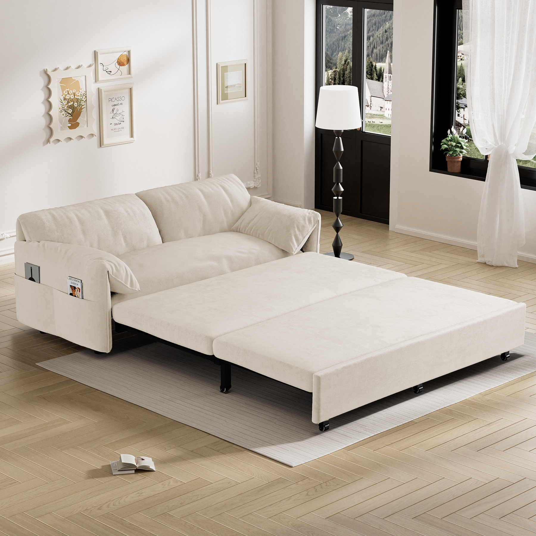 House of Hampton® Causeuse-lit 3 en 1 avec pochette de rangement ...