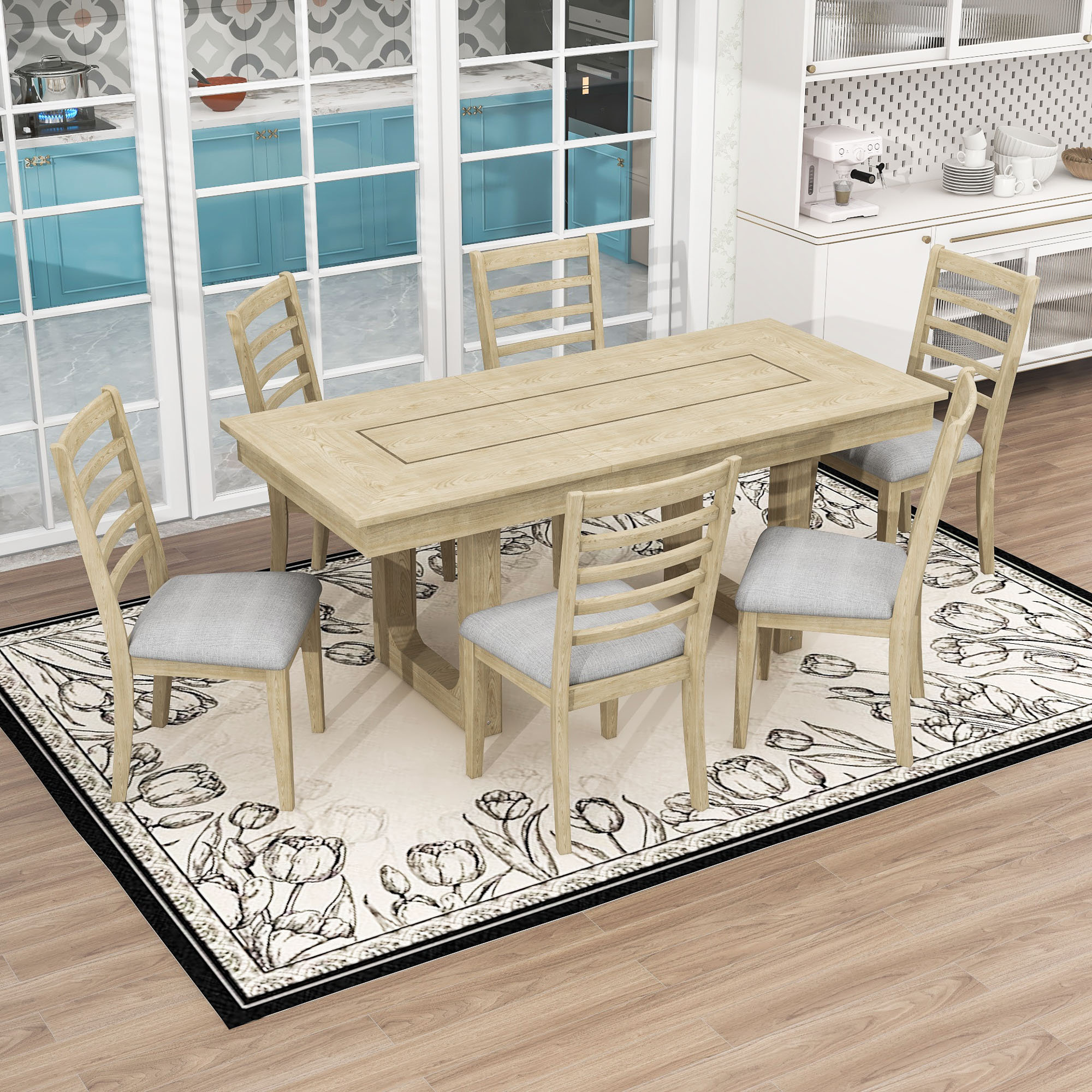 August Grove® 7-Piece Farmhouse Extendable Dining Table Set with ...