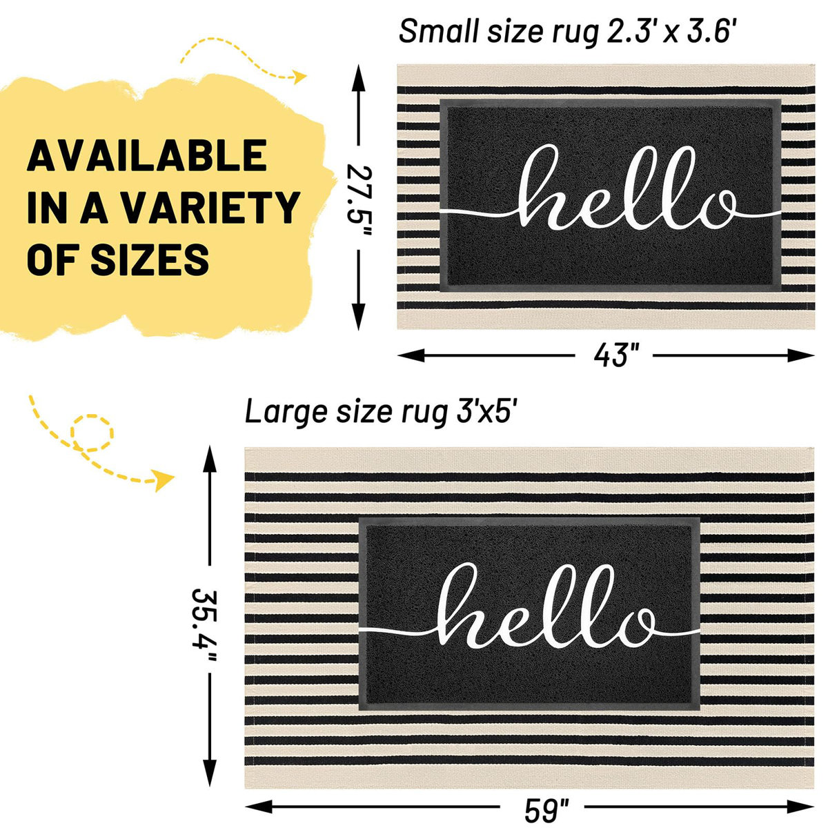 Latitude Run® Beige Striped Rug - 3'X5' Front Door Mat Outdoor, Welcome ...